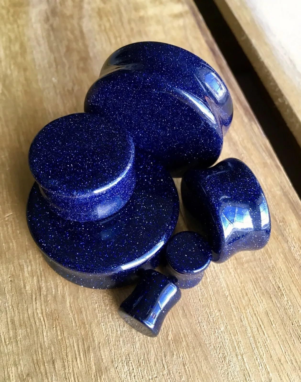 Lobal Domination PAIR of Blue Midnight Goldstone Stone Plugs Sandstone Gauges - up to 38mm available! (1&1/2" (38mm))