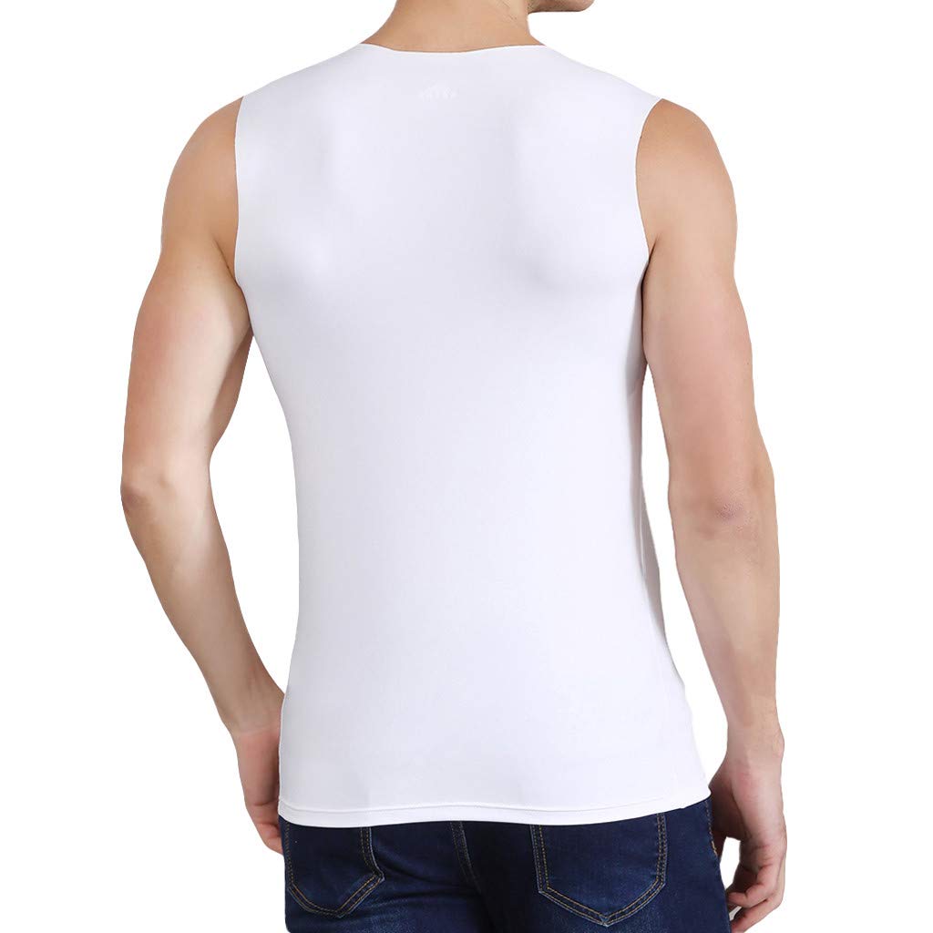 Men's Tee Shirt Ice Silk Traceless Cool Thin Breathable Wide Shoulder Tank Pure V-Neck Sleeveless Vest Top Blouse M-4XL