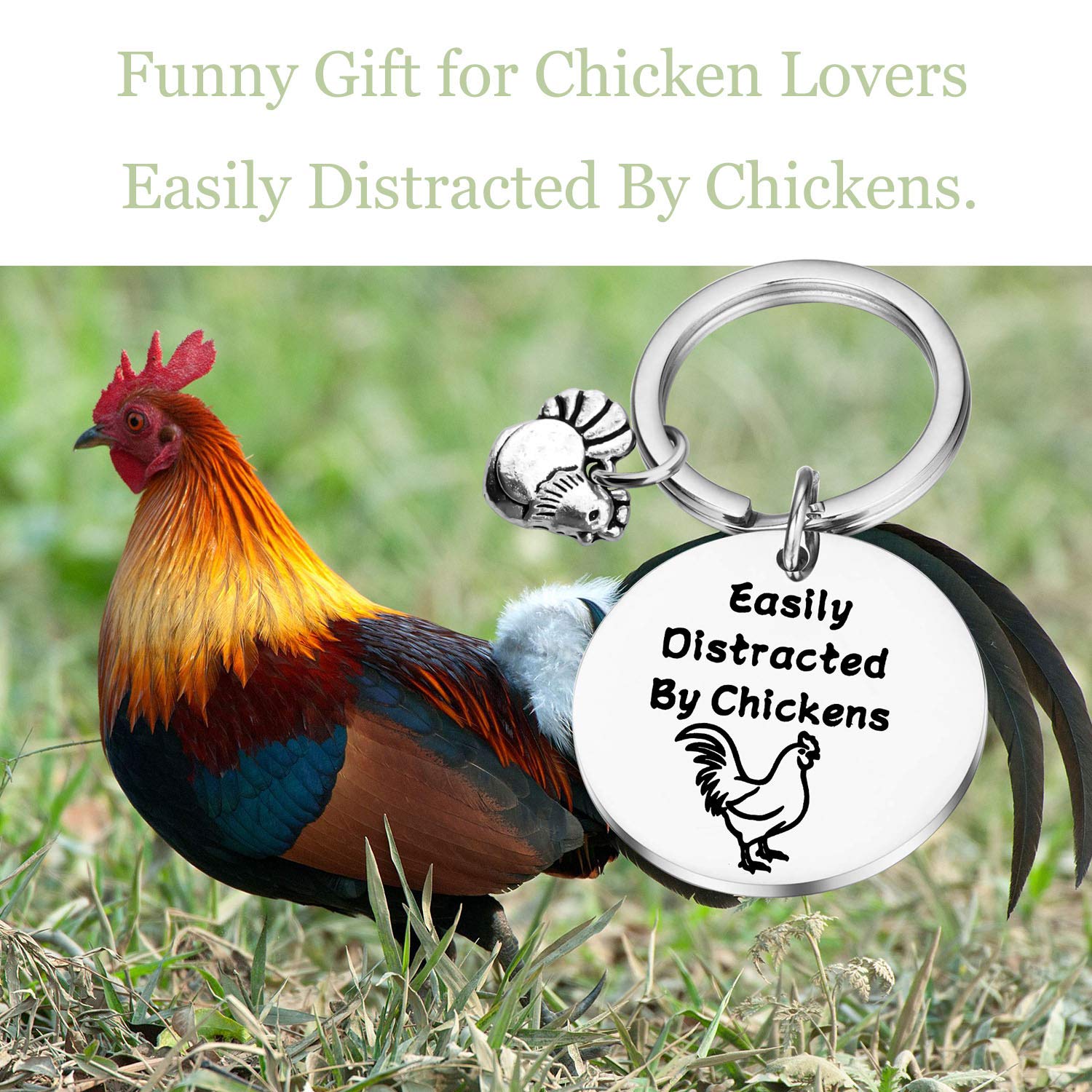 Lywjyb Birdgot Easily Distracted By Chickens Keychain (Easily Distracted By Chickens)