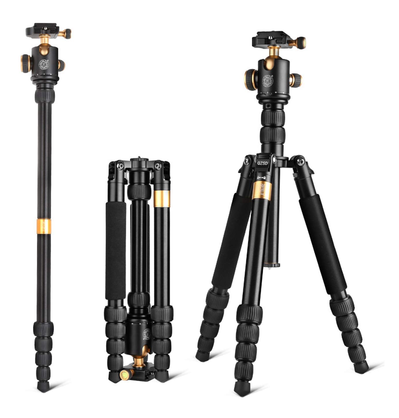 LLluckyHW Travel Tripod Action Camera Selfie Stick Professional Video Tripod Bag for DSLR Camera Twist Lock Rotatable Center Column Travel and Work (Color : Black)