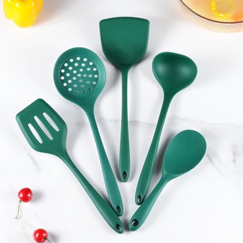 Kitchen Utensils, 5-Piece Silicone Cooking Set, Heat-Resistant Silicone Kitchen Utensils, Non Stick Cookware, Including Spatula, Spatula, Fence, Soup Spoon, Rice Spoon