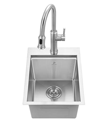 STARSTAR Workstation Ledge Topmount/Drop-in Single Bowl 304 Stainless Steel Kitchen/Yard/Bar/Laundry/Office Sink, With Grid, Cutting Board, Strainer with basket (15 x 20 x 10)