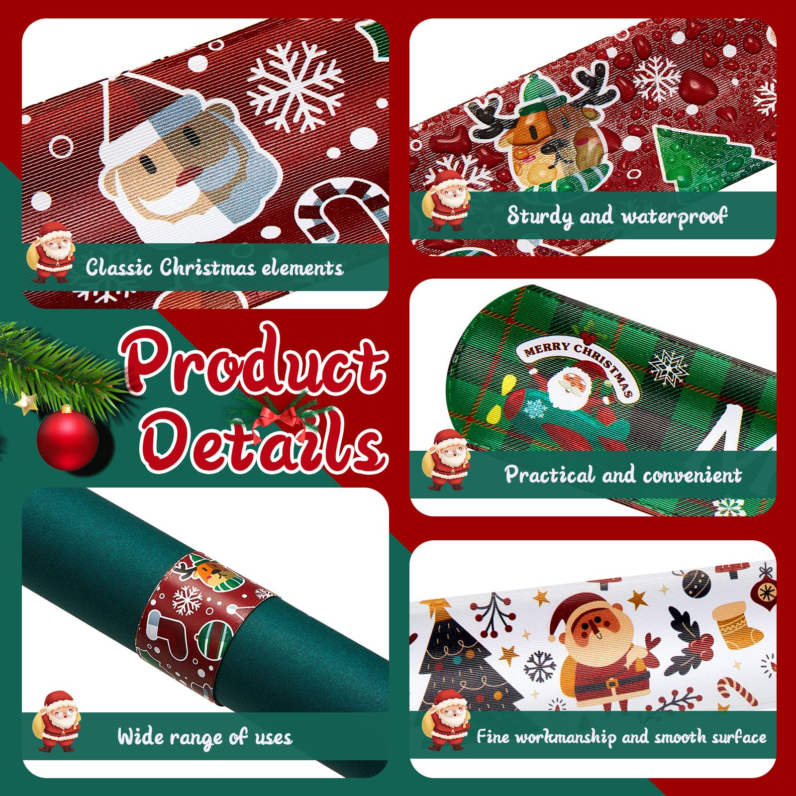 Lewtemi 24 Pcs Christmas Wrapping Paper Holder Flip Wraps Christmas Gift Wrapping Organizer Storage Wrapping Paper Organizer Poster Holder for Storage Stabilizer Slap Bands Roll Holder (Cute)