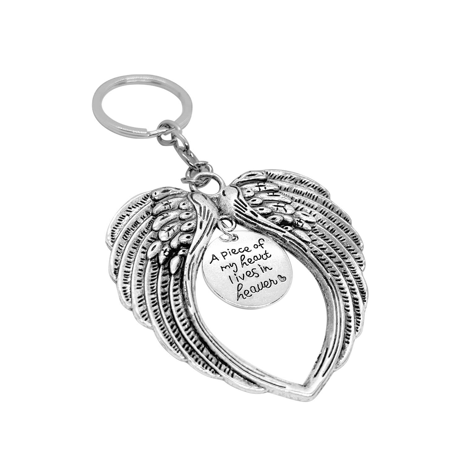 PHAETON 14PCS Silver Big Size Angel Wings Charms Keychain Key Ring for Memorial Keyring Religious Gifts Memorial Decorations