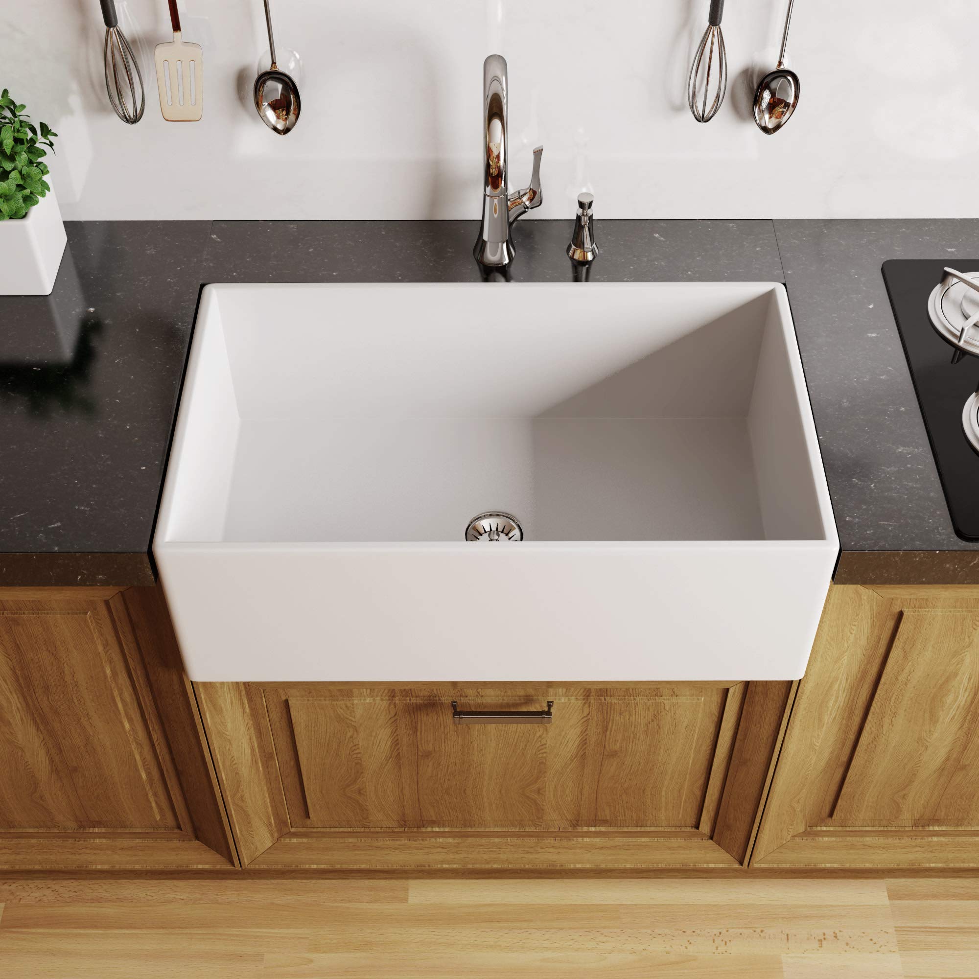 Miseno MNO33201FC Inferno 33" Single Basin Farmhouse Fireclay Kitchen Sink - White