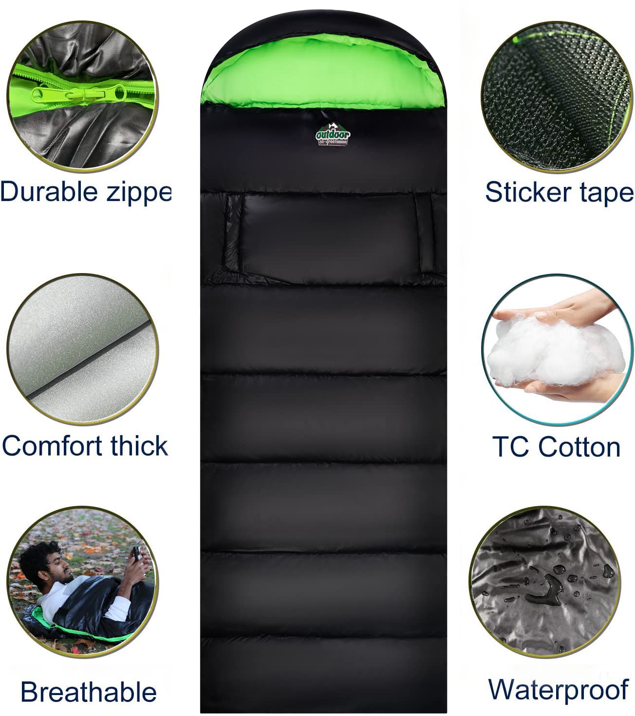 Sleeping Bag for Adults Kids Camping, 4 Season Warm Weather Waterproof Lightweight Sleeping Bag, Great for Outdoor Camping, Backpacking & Hiking