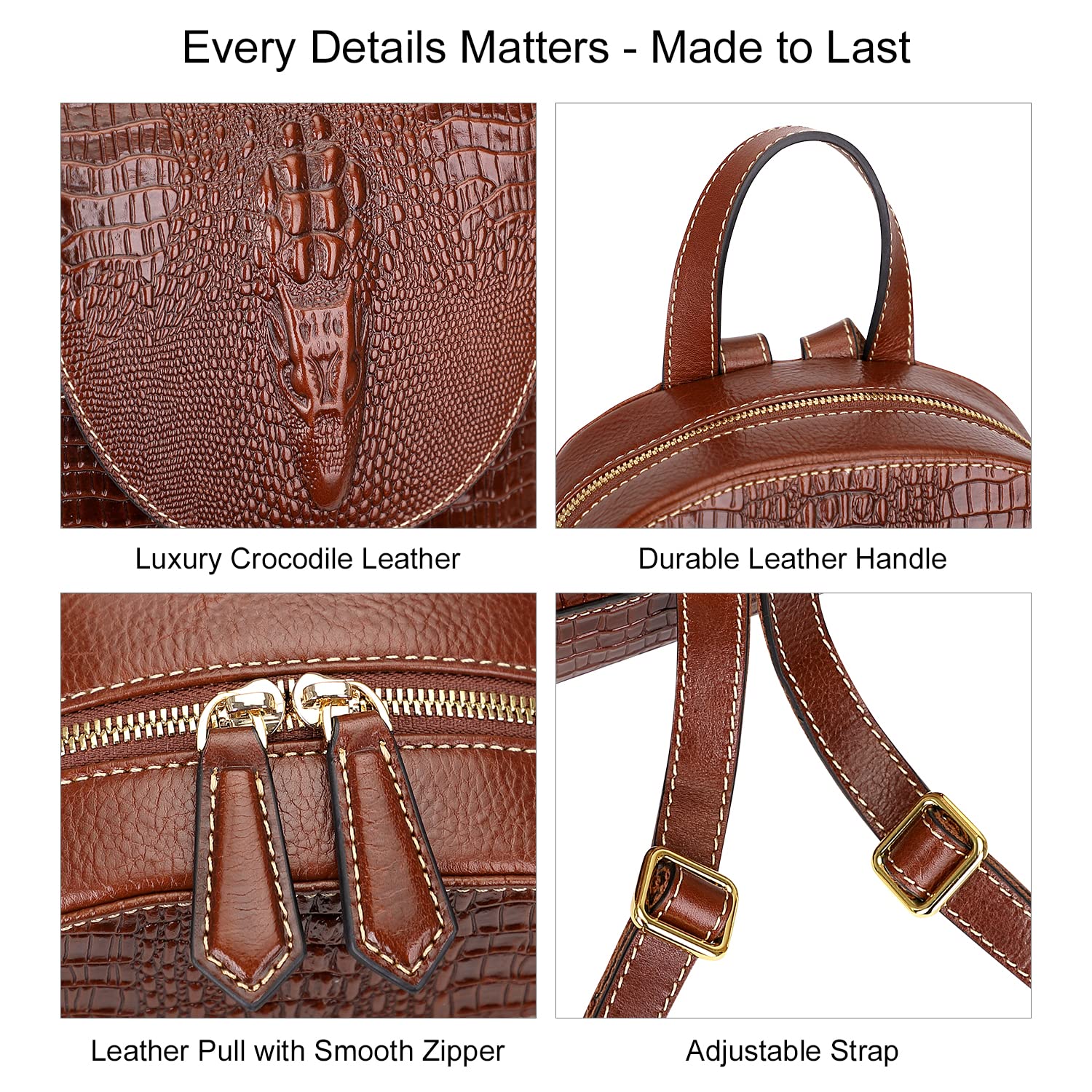 PIJUSHI Womens Genuine Leather Backpack Purse for Women Crocodile Leather Backpack (66512 Brown)