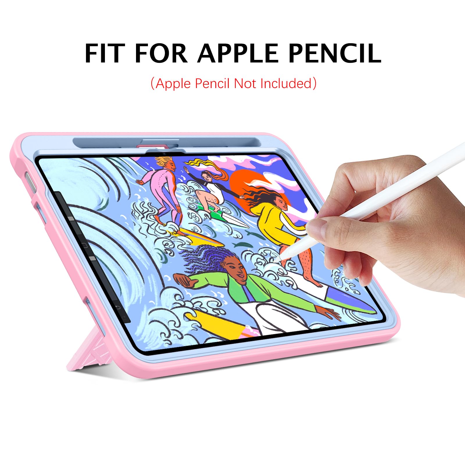 Telaso iPad 10th Generation Case 10.9 inch 2022, iPad 10 Case with Kickstand 3 Layers Heavy Duty Hybrid Soft Silicone Shockproof Protective Case with Pencil Holder for iPad 10th Gen, Pink/Purple