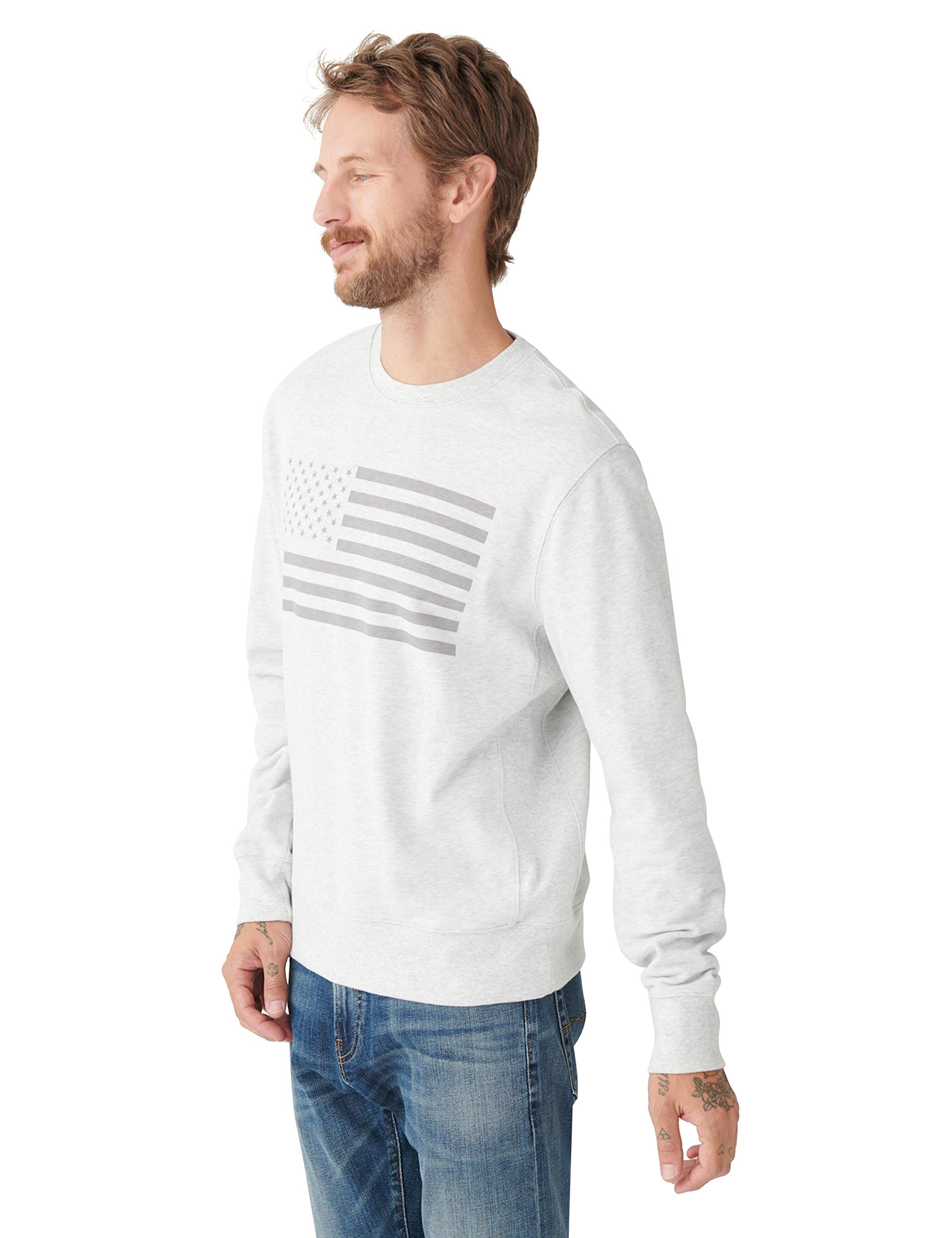 Lucky Brand Men's Long Sleeve Crew Neck USA Flag Sweatshirt, Heather Grey, L