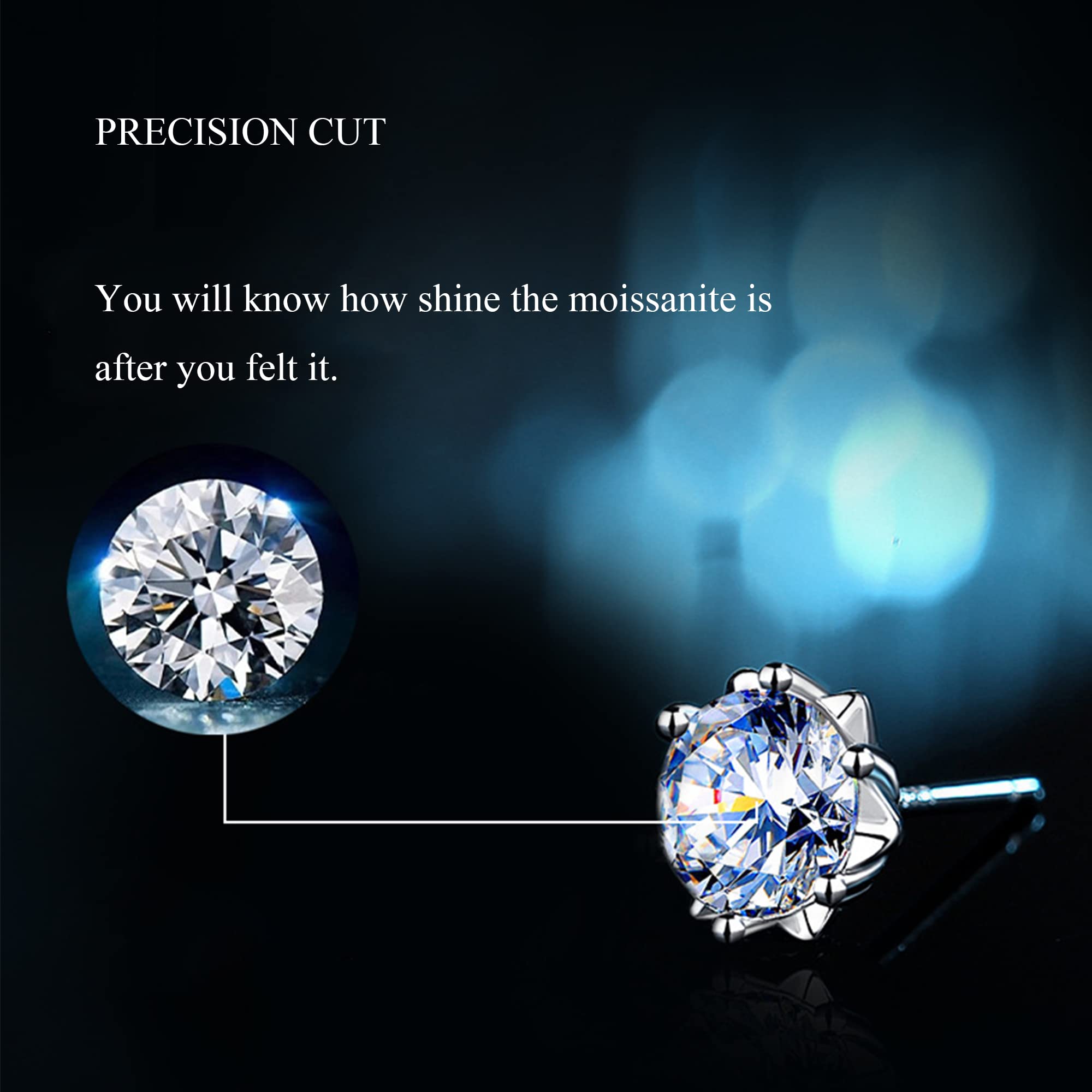OMANIAC 1CT-2CT Real Moissanite Diamond Stud Earrings, 18K White Gold Plated Sterling Silver Earrings Studs for Women Trendy Hypoallergenic (1CT)