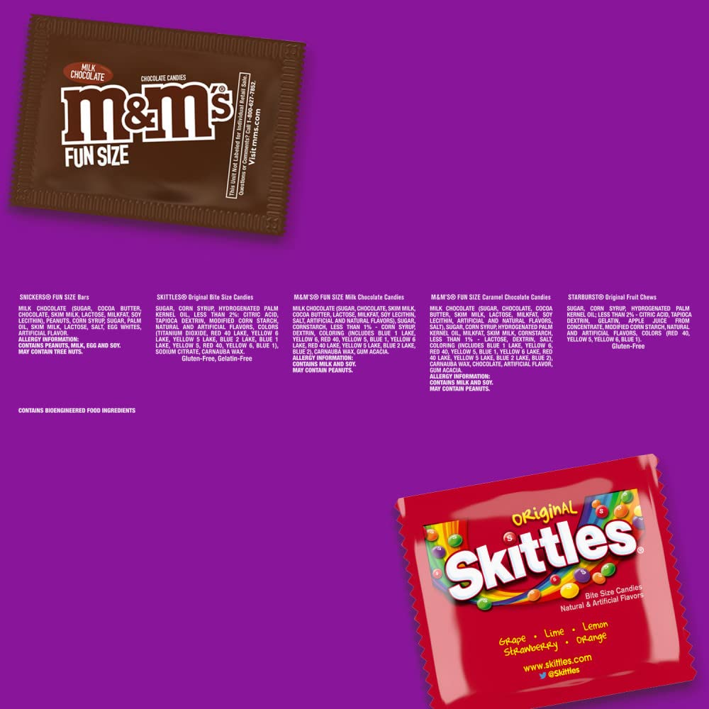 M&M'S Milk Chocolate, M&M'S Caramel, SNICKERS, SKITTLES & STARBURST Individually Wrapped Bulk Variety Pack Candy Assortment, 45.69 oz, 90 Pieces Bag