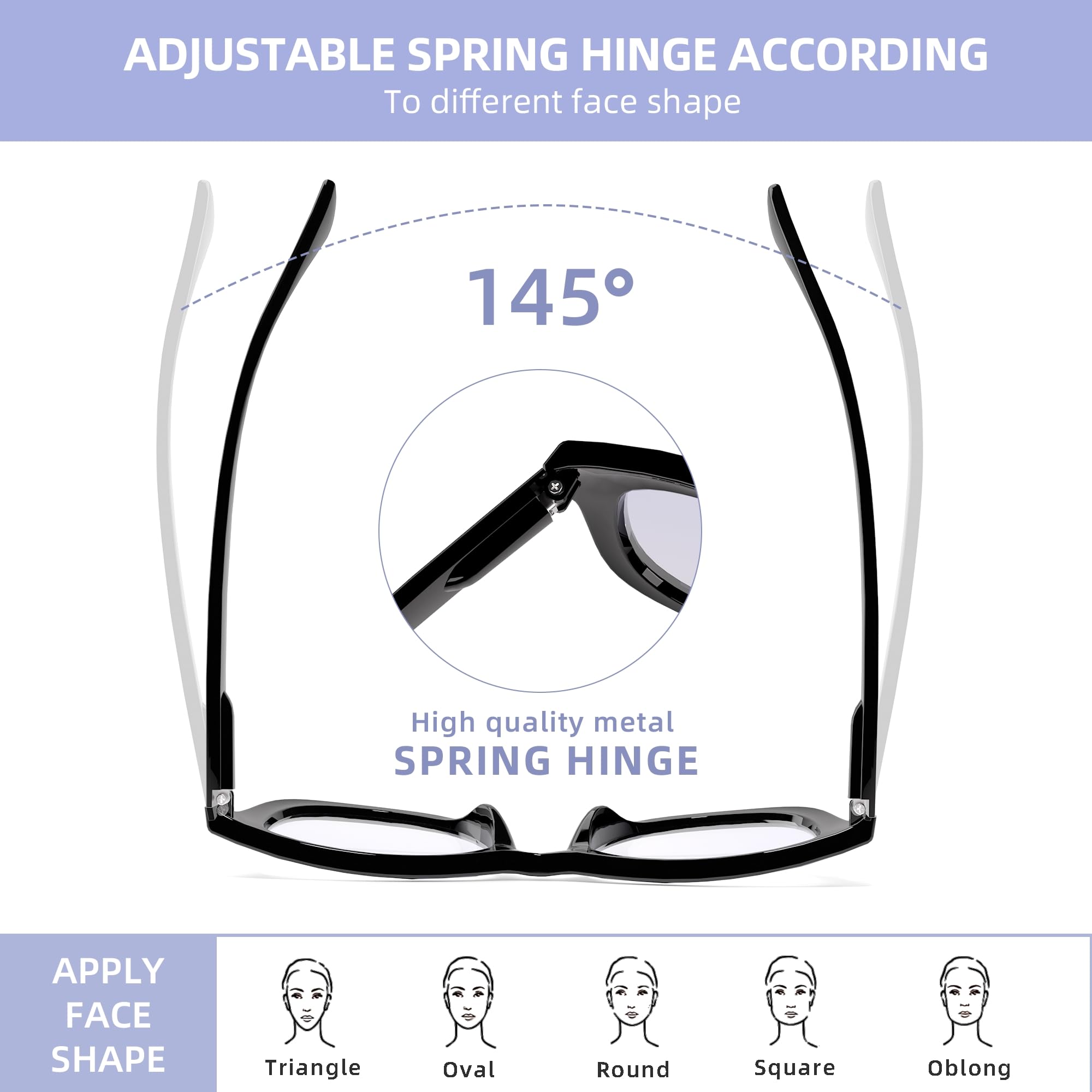 LADEESSE Readers for Women Oprah Style 3 Pack Square Oversized Reading Glasses with Spring Hinge Blue Light Blocking Ladies (Black+Grey+Blue, 2.50)