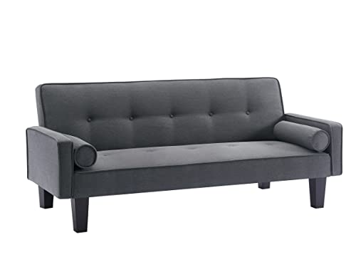 Verfur Minimalist Futon Sofa Bed, Modern Upholstered Convertible Folding Sleeper Loveseat Couches with Wooden Legs, Comfy Small Sofa & Couches for Living Room, Bedroom, Gray