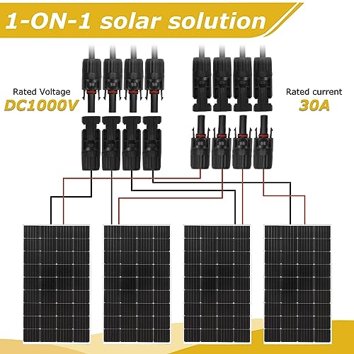 Mokemok Solar Y Branch Connectors,Solar Panel Parallel Connectors,Solar Panel Adapter Cable Tool Kit,Extra Long Solar Panel Parallel Connectors 1 to 4(M/FFFF and F/MMMM)