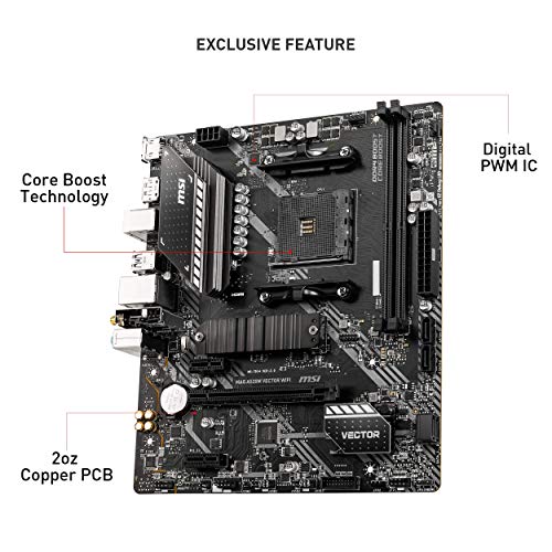 MSI MAG A520M Vector WiFi Gaming Motherboard (AMD AM4, DDR4, PCIe 3.0, SATA 6Gb/s, 1* M.2, USB 3.2 Gen 1, HDMI/DP, WiFi 5, Micro-ATX)