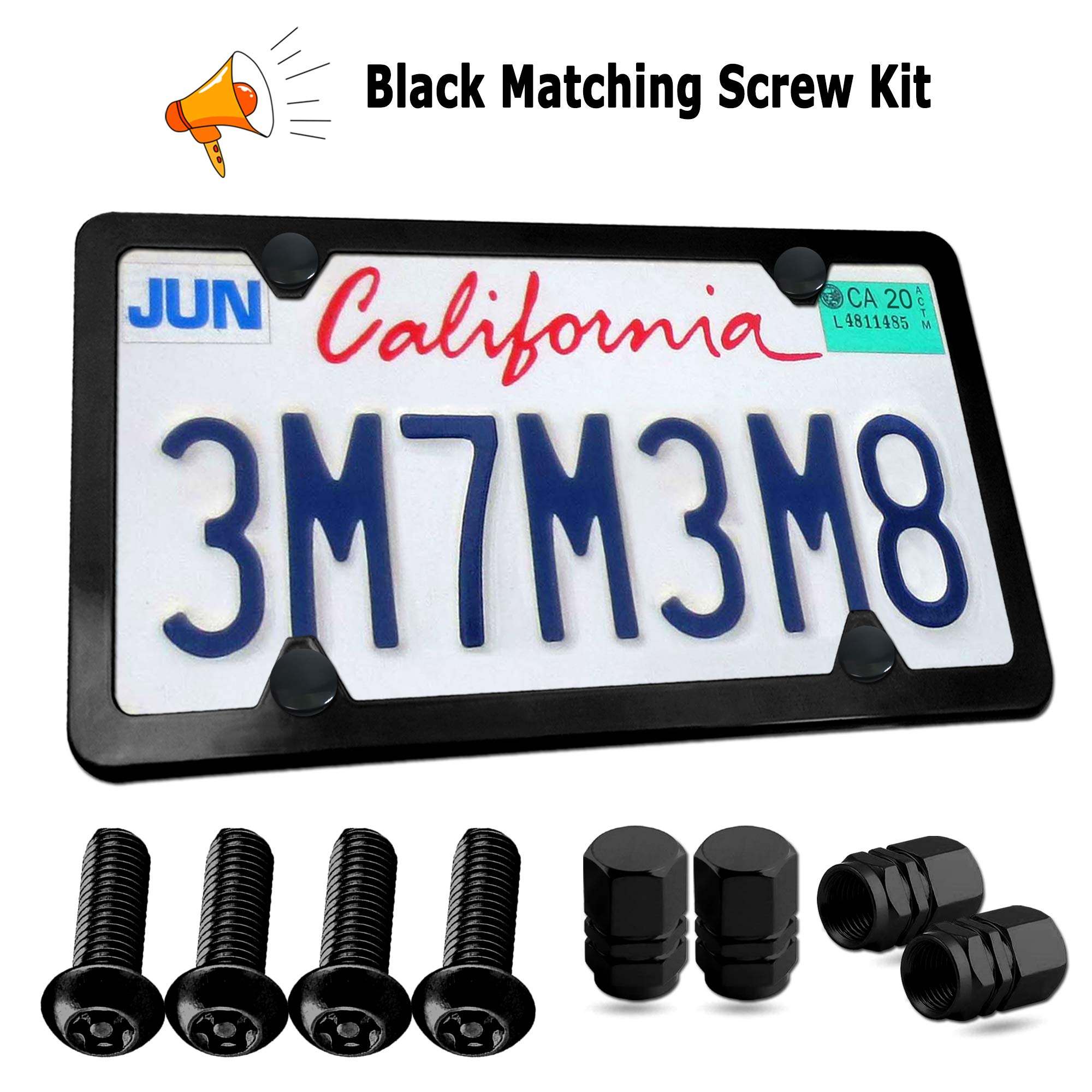 MINDA Black Anti Theft License Plate Screws- Rustproof Stainless Steel Security Car Tag Bolts Hardware,M6 (1/4 inch ) Tamper Proof Screws,Fastener Nut,Caps Cover for Front Rear Frame Holder Mounting