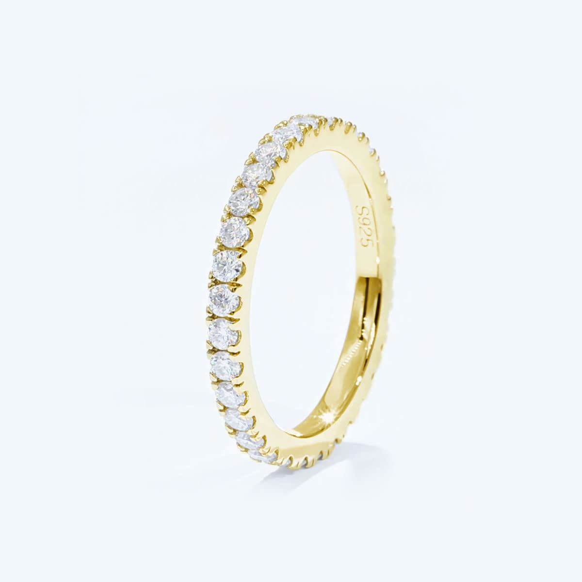 Sizeron 1cttw Moissanite Wedding Bands 14K Yellow Gold Plated Sterling Silver Full Eternity Ring Christmas Gift For Women Size 8