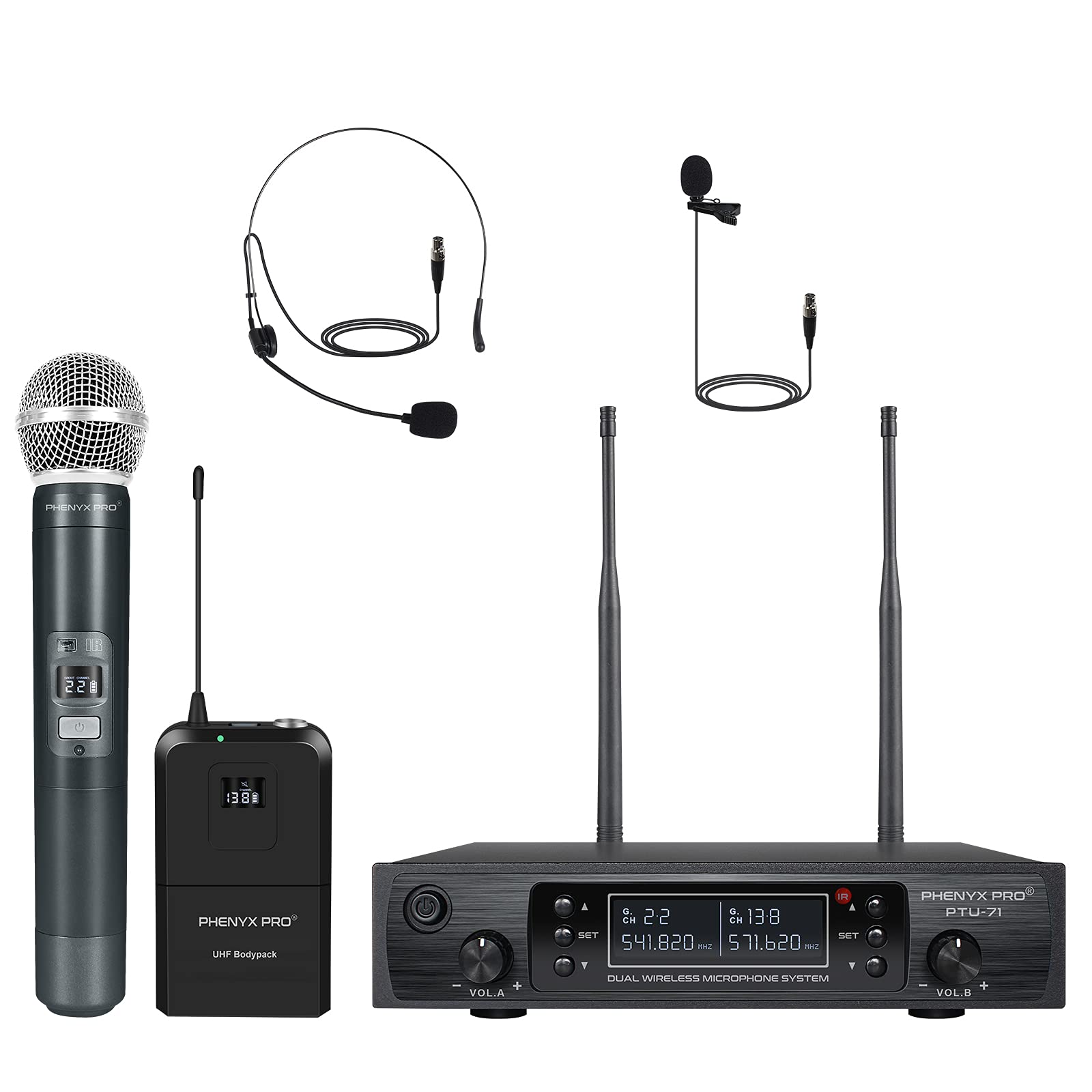 Phenyx Pro Dual Channel Cordless Mic PTU-71B Bundle with The Customizable Medium Size Carrying Case