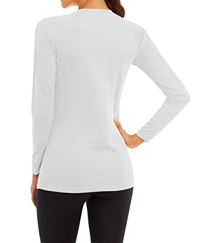 MAGCOMSEN Women's Long Sleeve Rash Guard Shirt - UV Protection, Hiking, Running, Fishing - White