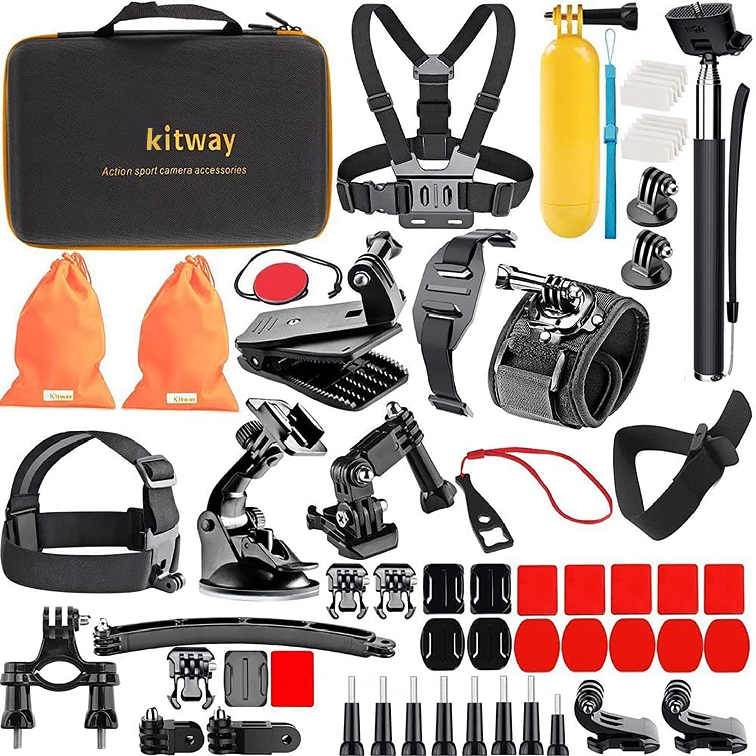 Kitway 65-in-1 Action Camera Accessories Kit for GoPro HERO10,9,8 Compatible with GoPro Max, Hero 7 6 5 4 3+ 3 2 1/EK7000/Wewdigi EV5000/DBpower N6/Crosstour (Accessories for Action camera)