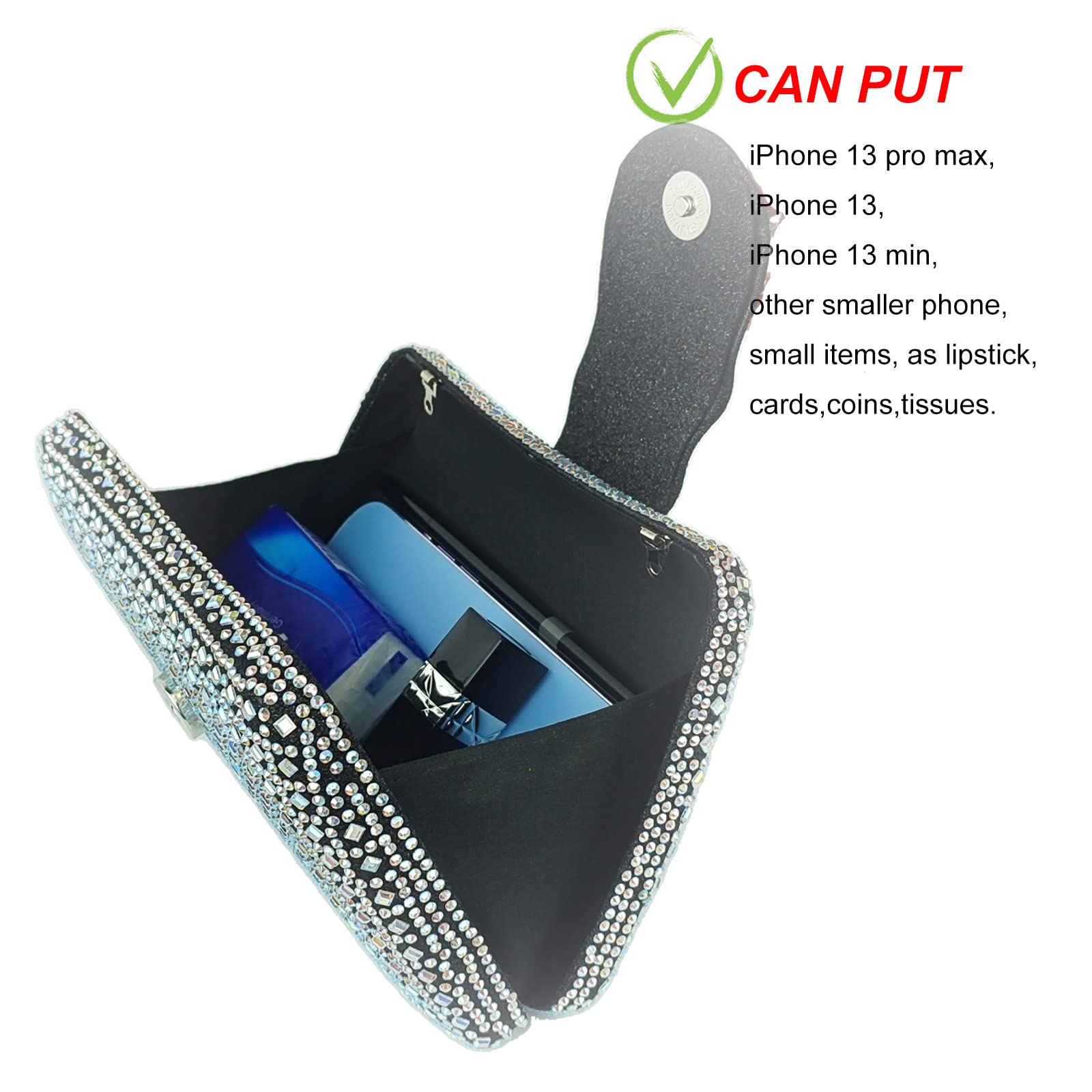 Sparkly Rhinestone Unique Evening Bag Women Floral Clutch Handbag Shoulder Bags(Dark blue)