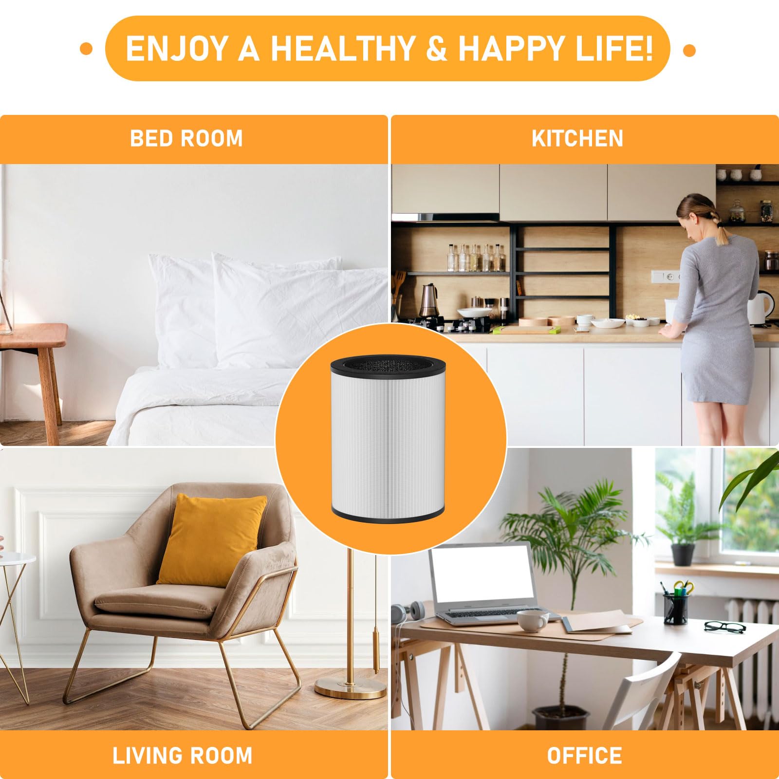 KJ80 HEPA Filter Replacement Compatible with Druiap KJ80 Air Cleaner Purifier, Compared to part# AF3080, 3-in-1 True HEPA Filters, 2 Pack