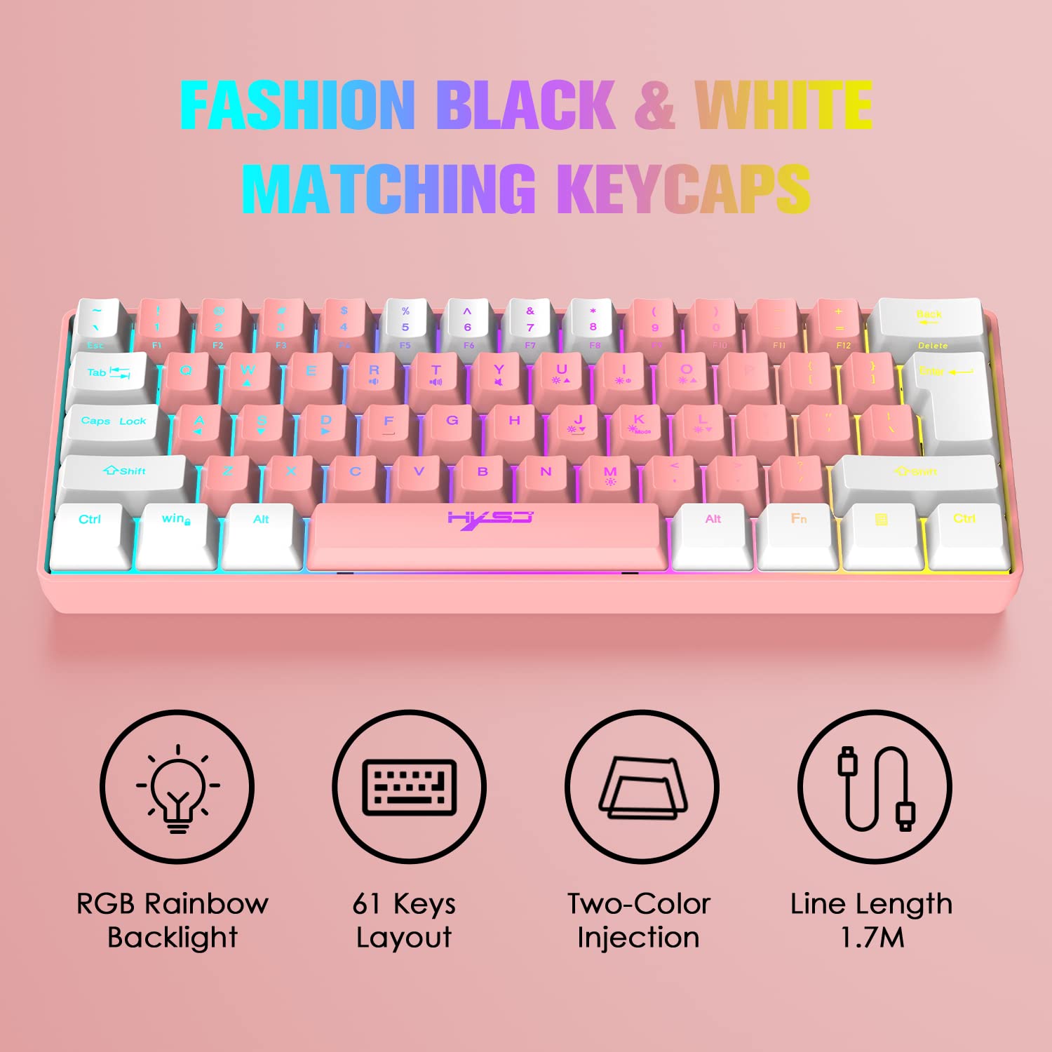 SELORSS Gaming RGB Wired Keyboard and Mouse Combo - USB Gaming Keyboard Compact 61 Keys RGB LED Backlit & Gaming Mouse 6400 DPI - Wired Switch Contoller for Nintendo,Windows PC Gamers,PS4-4 in 1