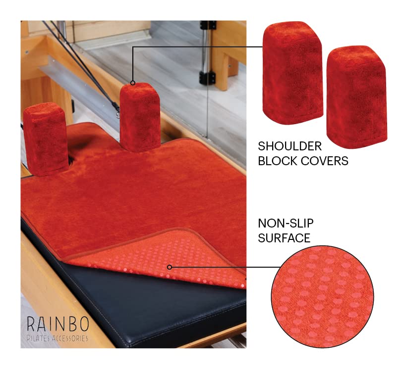 Pilates Reformer Non-Slip Mat Towel (Included 2 Pcs Shoulder Block Covers) (Brick RED)