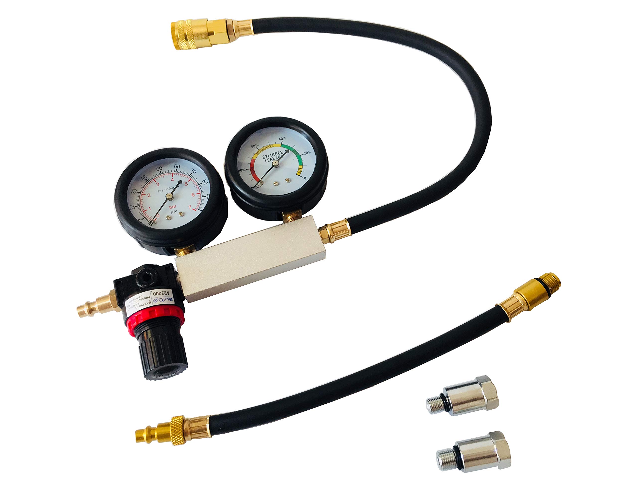 MengYoo New Generation Cylinder Leak Down Tester,Engine Cylinder Dual Gauge Leakdown Tester kit Diagnostics Tool(Tu-21)