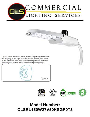 LED Area Roadway Parking Lot Light Silver Grey 150W 5000K 20000LM Commercial Lighting Photocell and Surge Protector