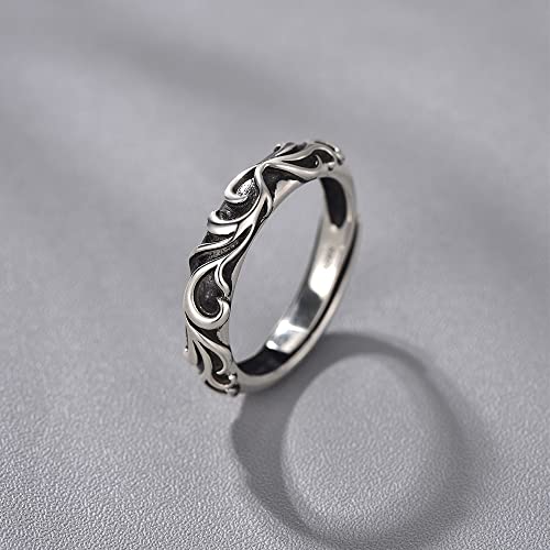 PHNIBIRD 925 Sterling Silver Rings for Men with European Pattern Unisex Adjustable Open Punk Rings for Men Women Retro Style Suitable for Daily Use