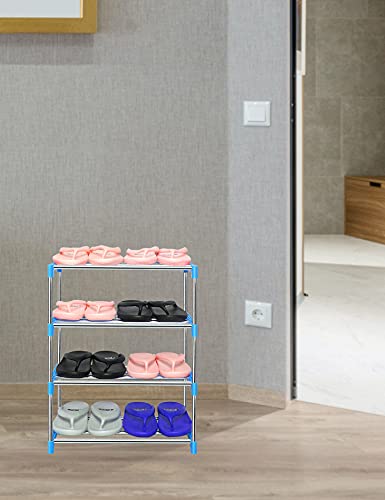 LNYZQUS Upgrade 4 Tier Small Shoe Rack, Kids Show Rack Closet Shoe Organizer,Compact Stackable Shoe Shelf Shoe Stand Floor Shoe Rack for Narrow Space,Zapateras Organizer for Shoes (Blue)