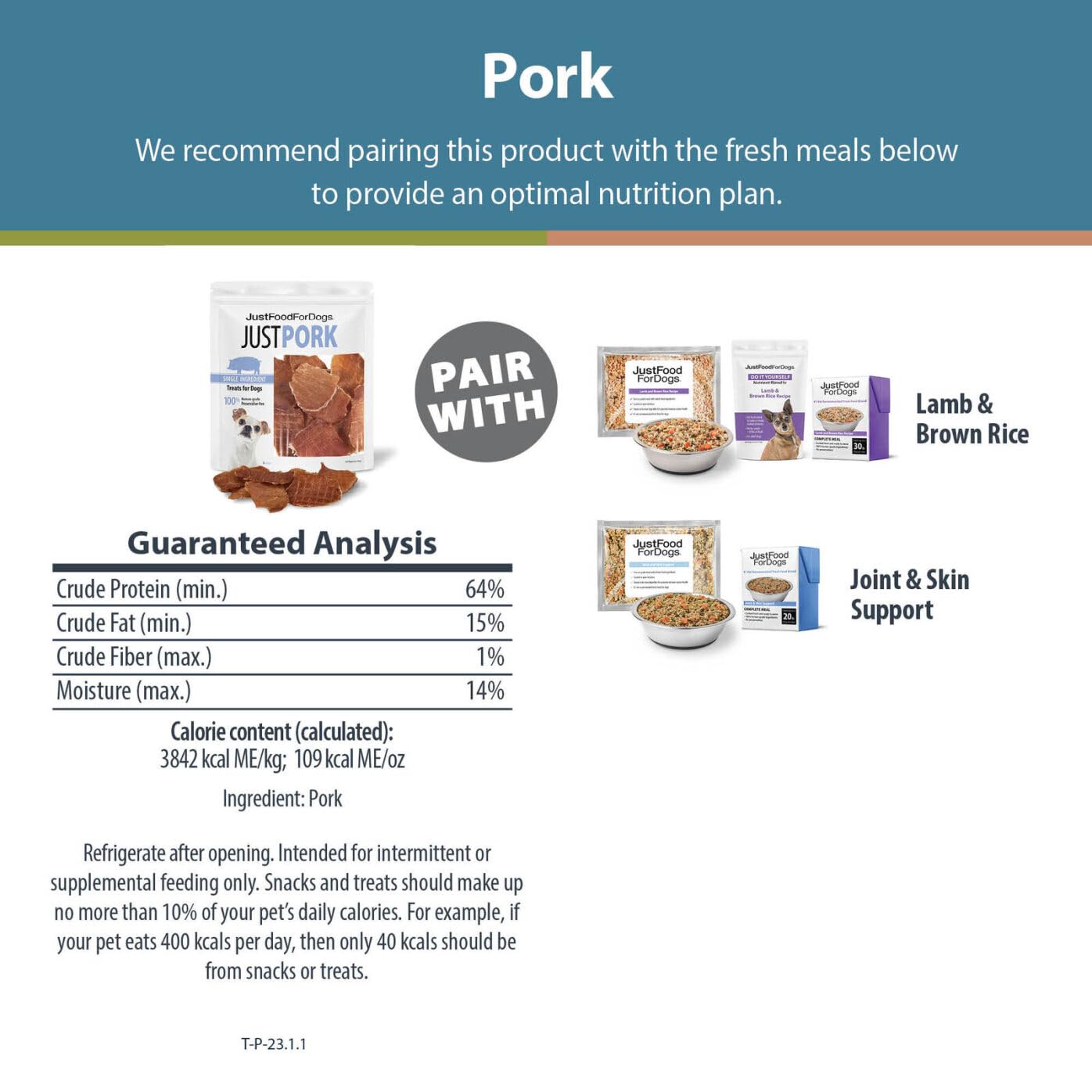 JustFoodForDogs Healthy Dog Treats, Pork, Single-Ingredient, Made in The USA, 5 oz