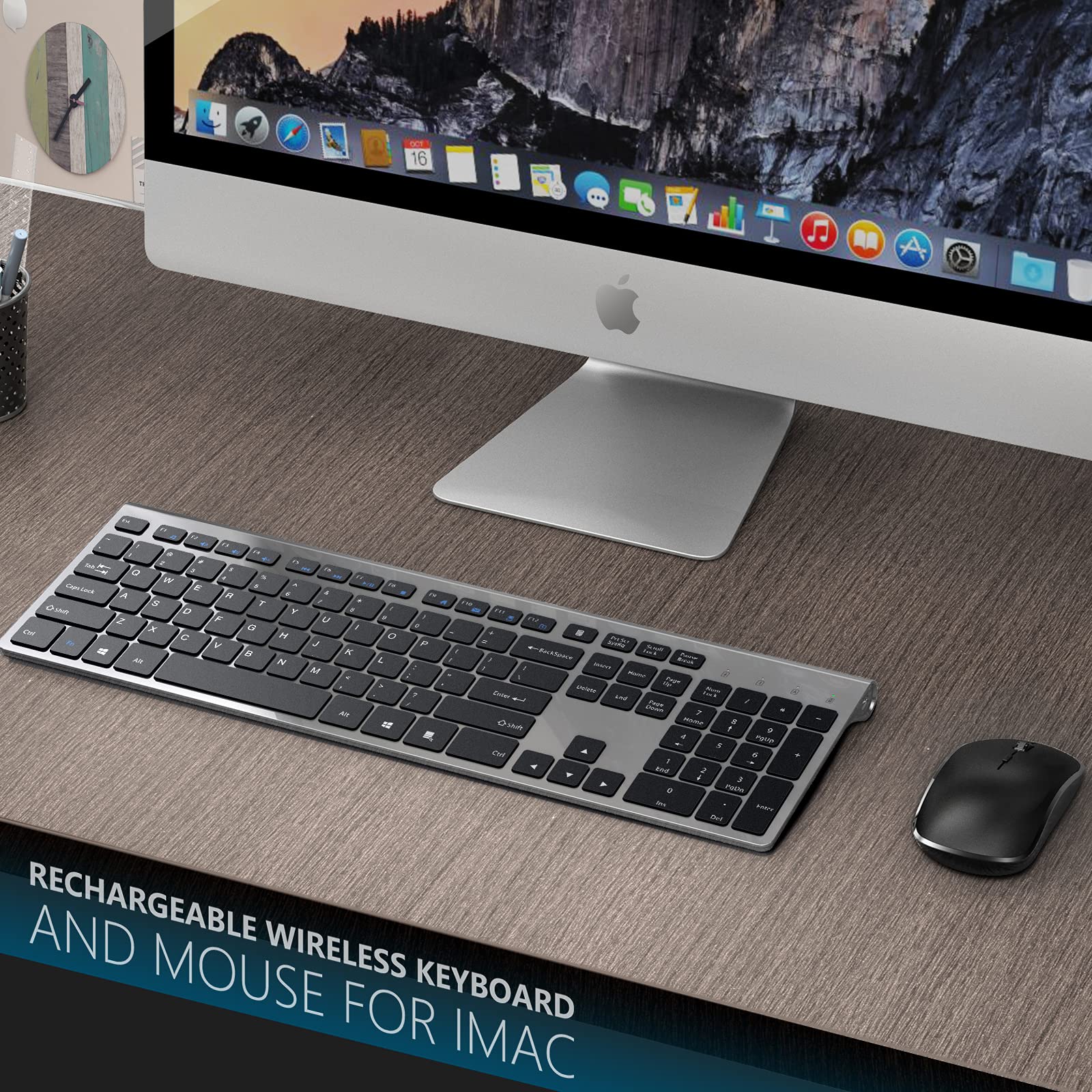 Wireless Keyboard and Mouse, Rechargeable and Full Size Wireless Keyboard Mouse Combo,Ergonomic Slim Keyboard for Laptop,PC,Desktop,Computer,Windows (Wine Red)