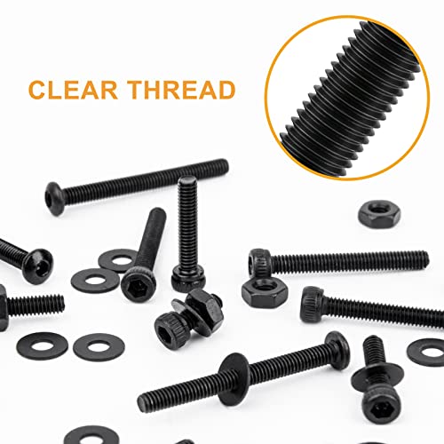 VIGRUE 715PCS M2.5 x 4/6/8/10/12/16/20/25mm Hex Button and Socket Head Cap Screws Nuts Washers Assortment Kit with Storage Box, 12.9 Grade Alloy Steel Black