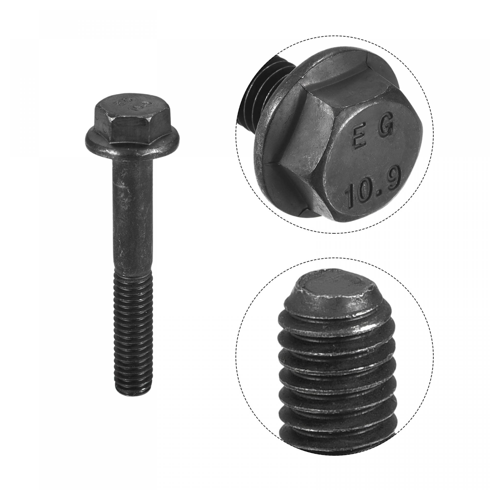 uxcell Metric M6x40mm Hex Flange Bolts, 5pcs 10.9 Grade Carbon Steel Hexagon Head Screws