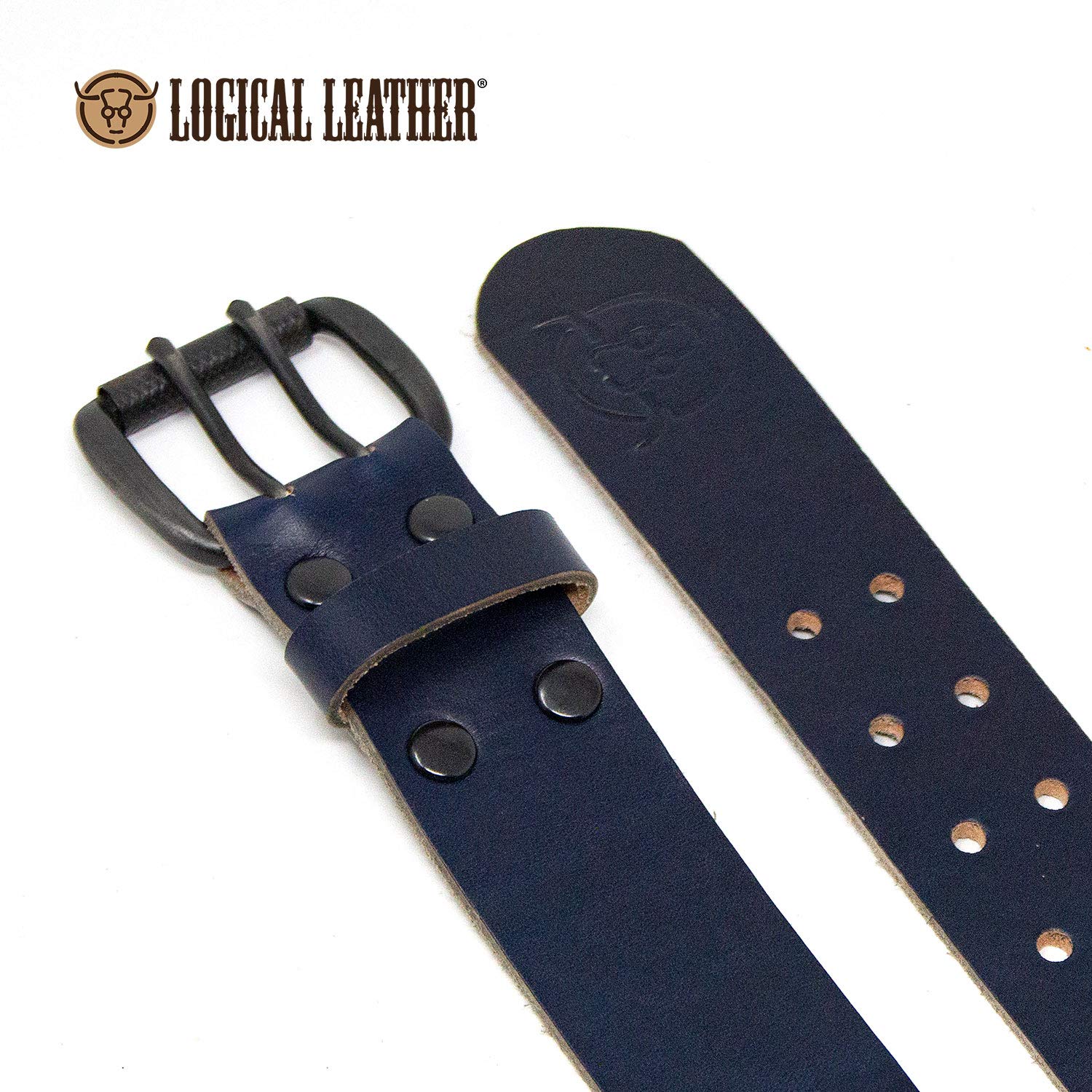 Logical Leather Men's Work Belt - Heavy Duty Genuine Full Grain Leather Double Prong Belts- Black 46