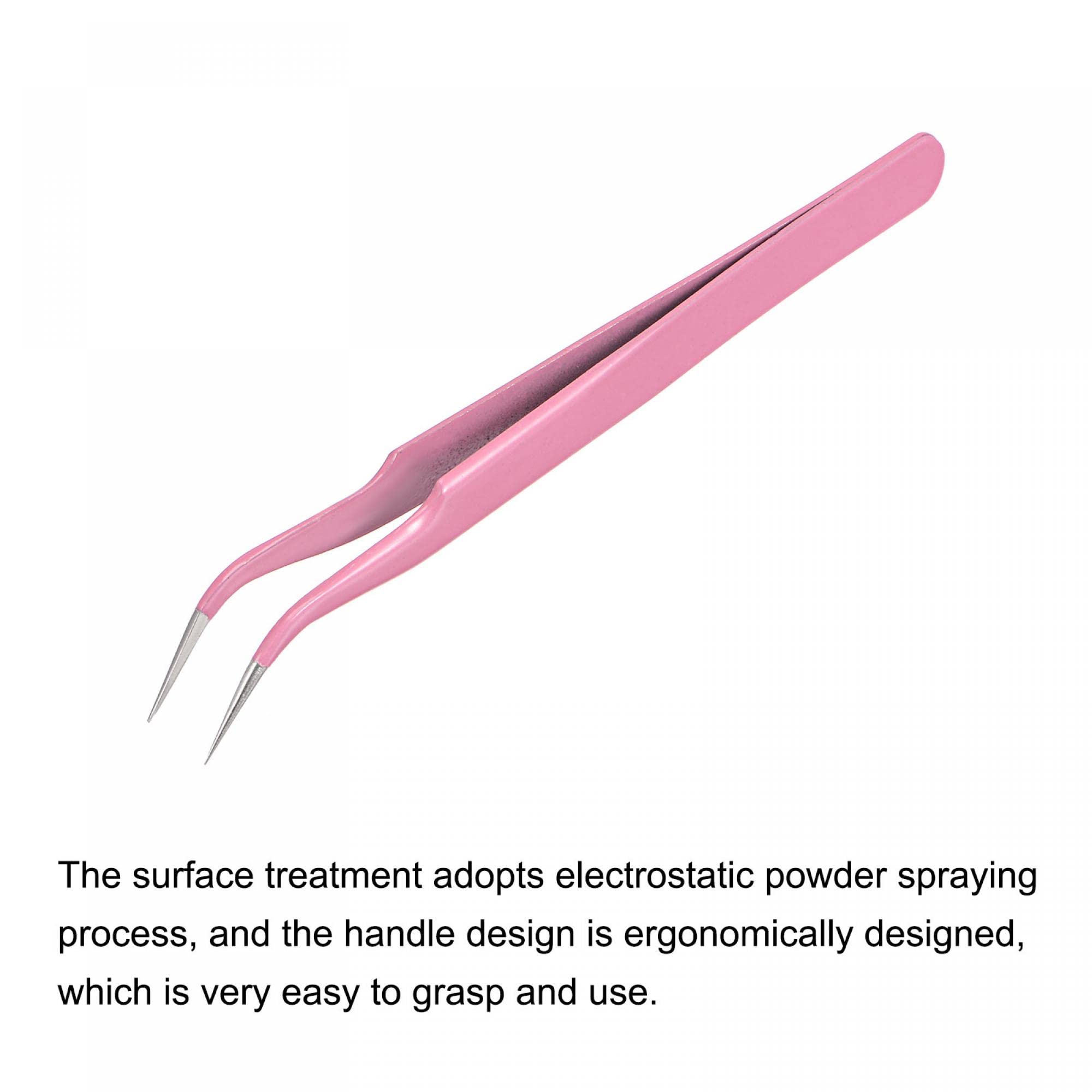 uxcell Non-magnetic Curved Tip Tweezer Anti-static Stainless Steel Precision Tweezer for Eyelash Extensions Volume Fuchsia 4Pcs