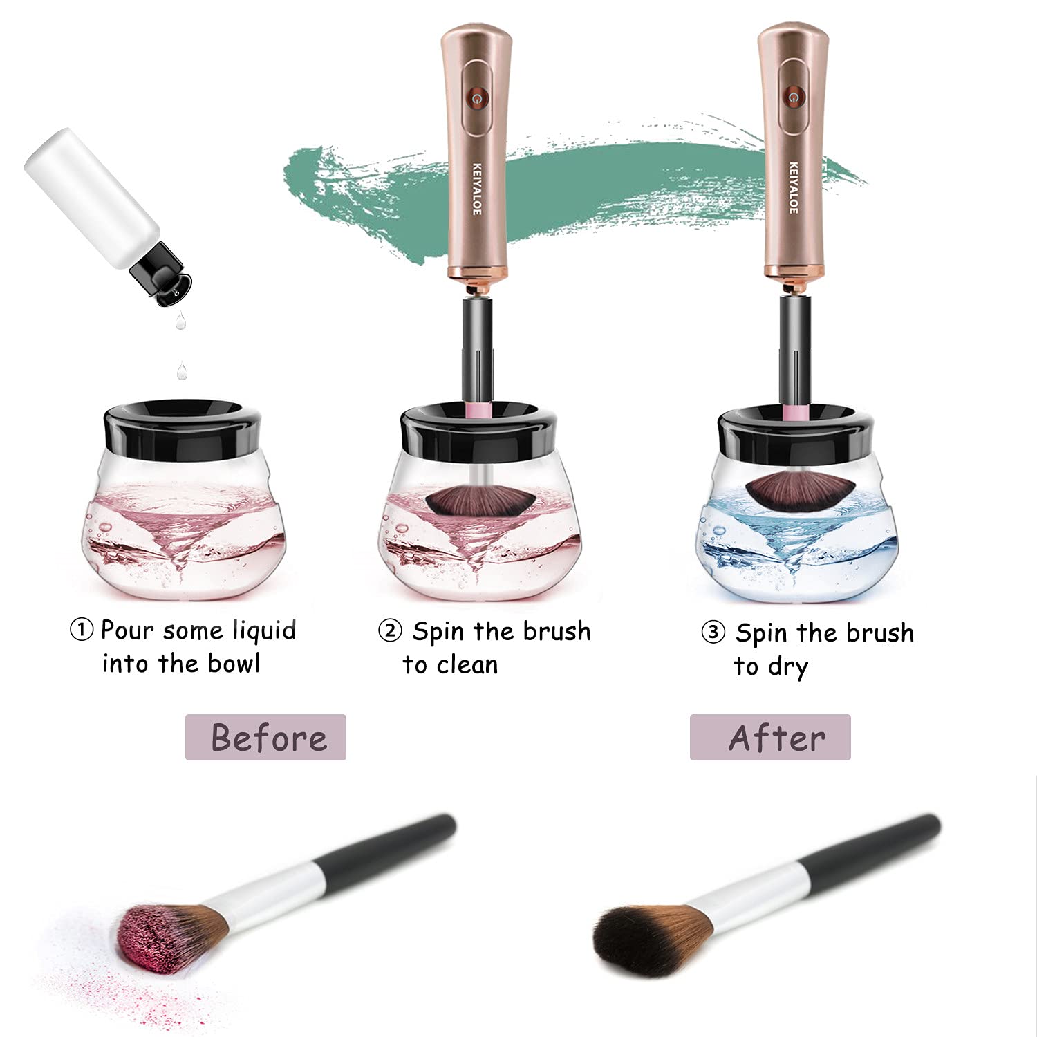 Makeup Brush CLeaner, Automatic Makeup Brushes Deep Cosmetic Brush Spinner (Gold)