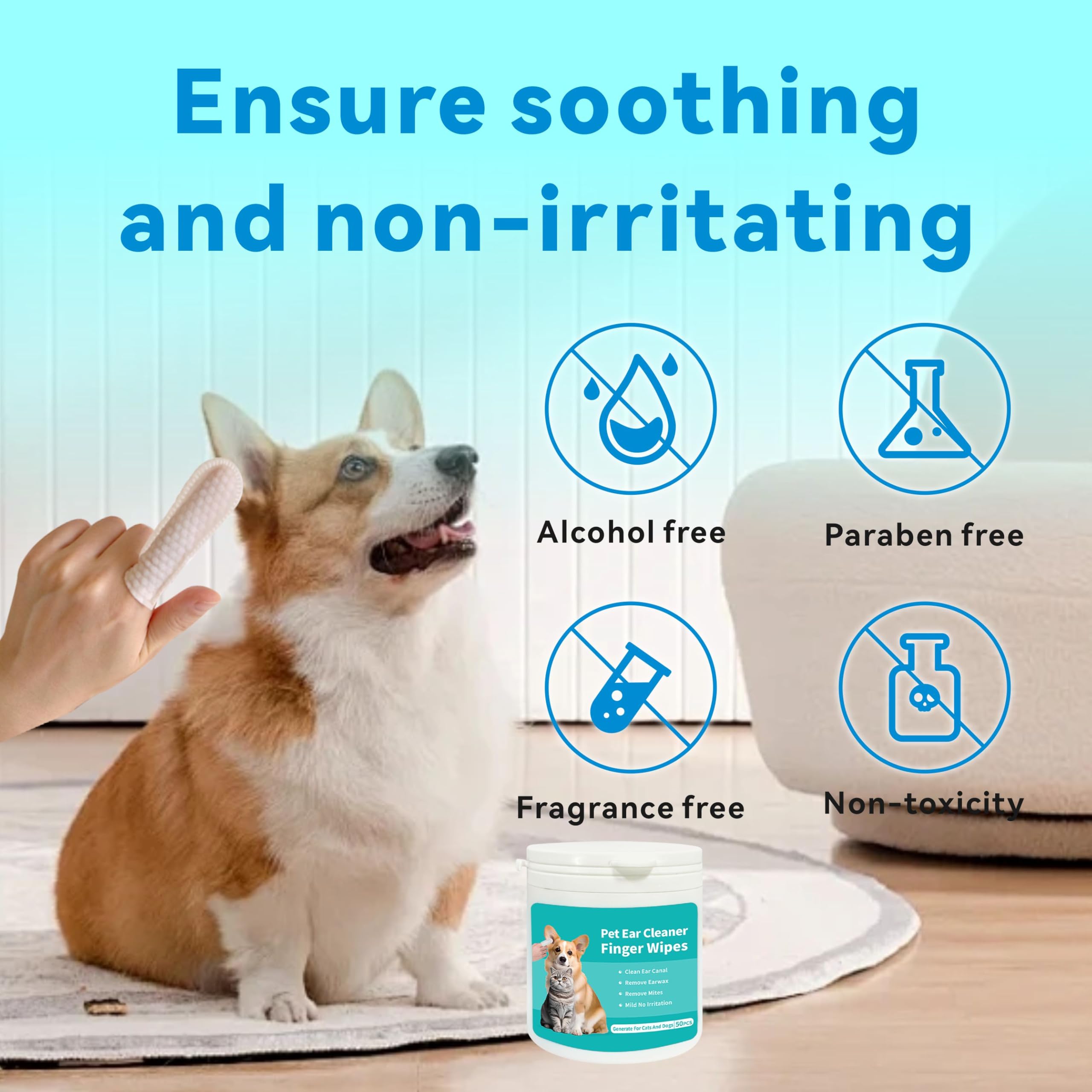 YUVEXAHOO Dog Ear Cleaner—cat Ear Cleaner,Pet Ear Finger Wipes for Easy Earwax Removal,Relieve itching and Inflammation, 50 Count
