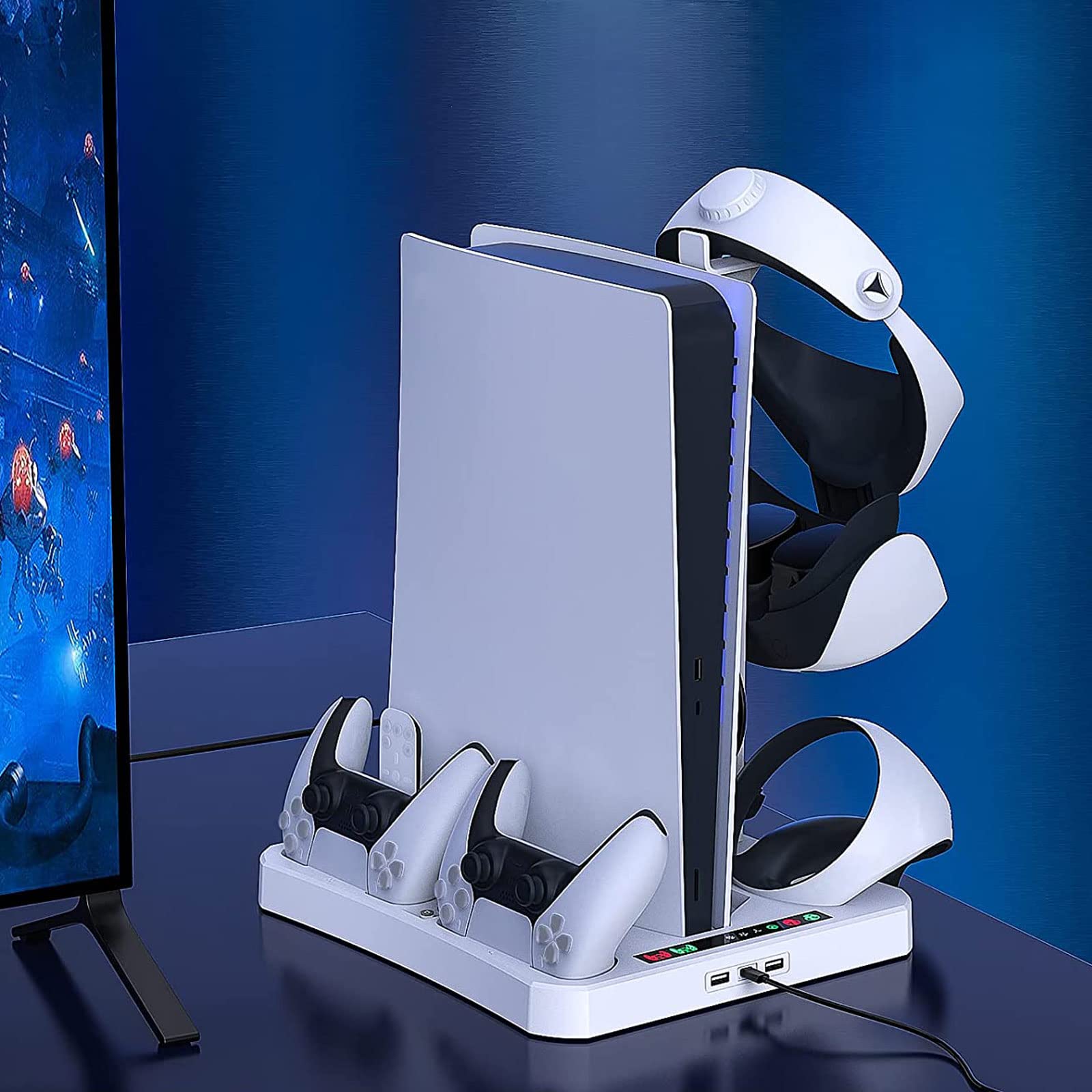 TATACO Controller Charging Station for PSVR 2, [6 in 1] Dock Stand with Cooling Fan for PS5, VR2 PlayStation 5 Console Accessories with LED Light, Gifts for Son