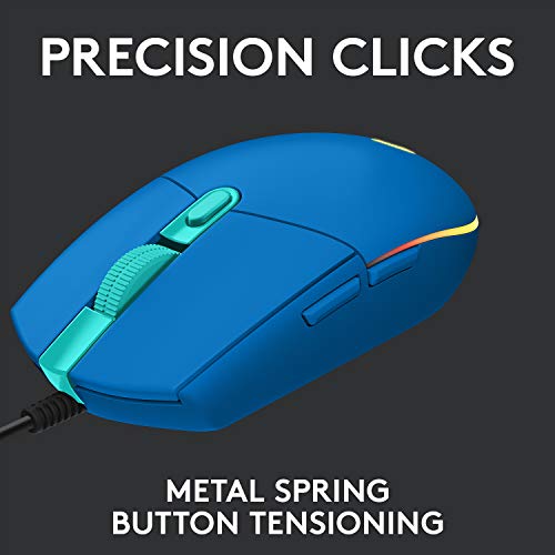 Logitech G203 Prodigy Wired Gaming Mouse, 8,000 DPI, RGB, Lightweight, 6 Programmable Buttons, On-Board Memory, Compatible with PC/Mac - Blue