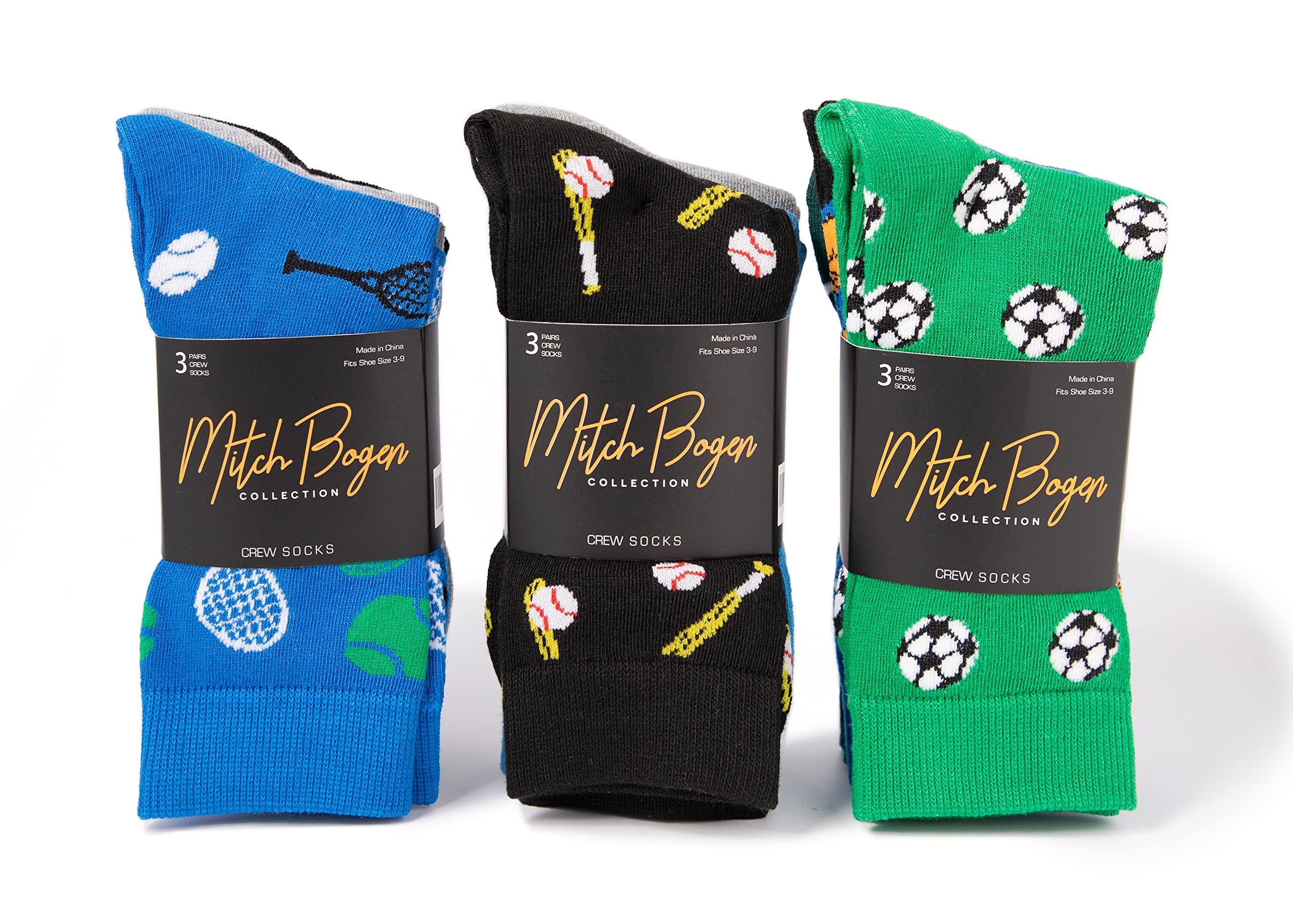 Mitch Bogen Boy's Novelty Crew Dress Fun Design Socks 12 Pairs Assorted Sports Shape Pattern (Boys 1, Medium)