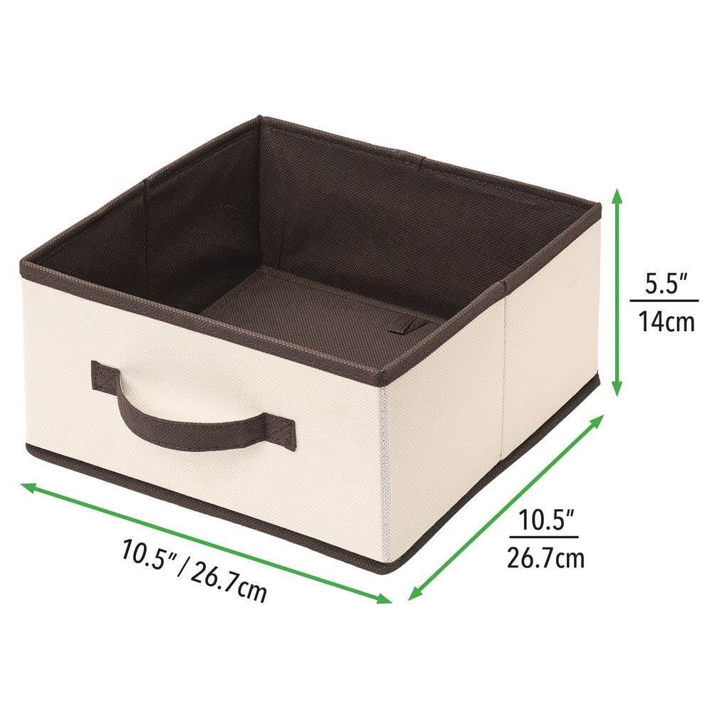 mDesign Soft Fabric Closet Organizer Box with Front Pull Handle for Shelves in Bedroom, Bathroom, Home Office - Holds Clothing, Linens, Accessories - Jane Collection - 2 Pack - Cream/Espresso