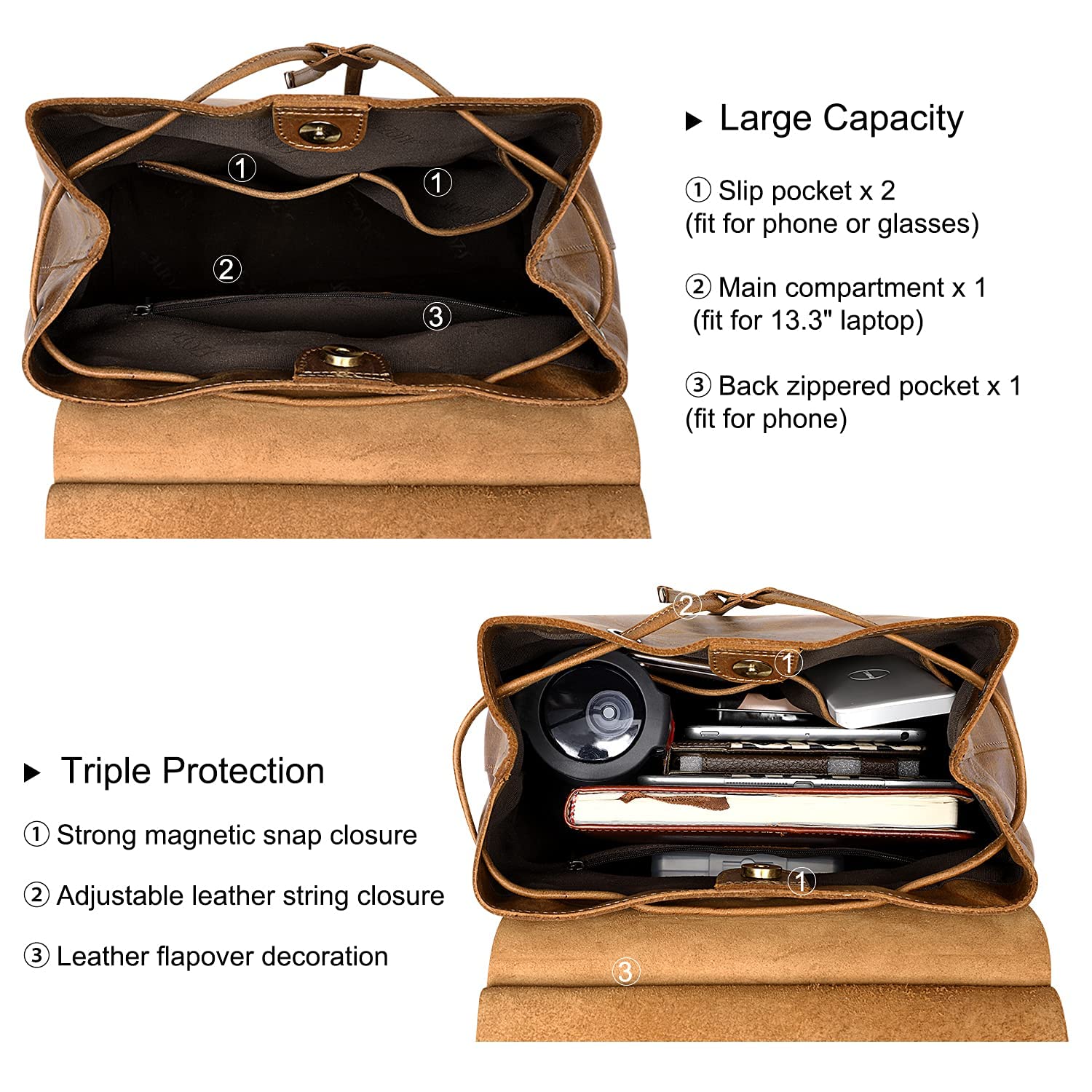 S-ZONE Women Leather Backpack Purse Bundle with Retro Bucket Tote Handbag Distressed Shoulder Bag