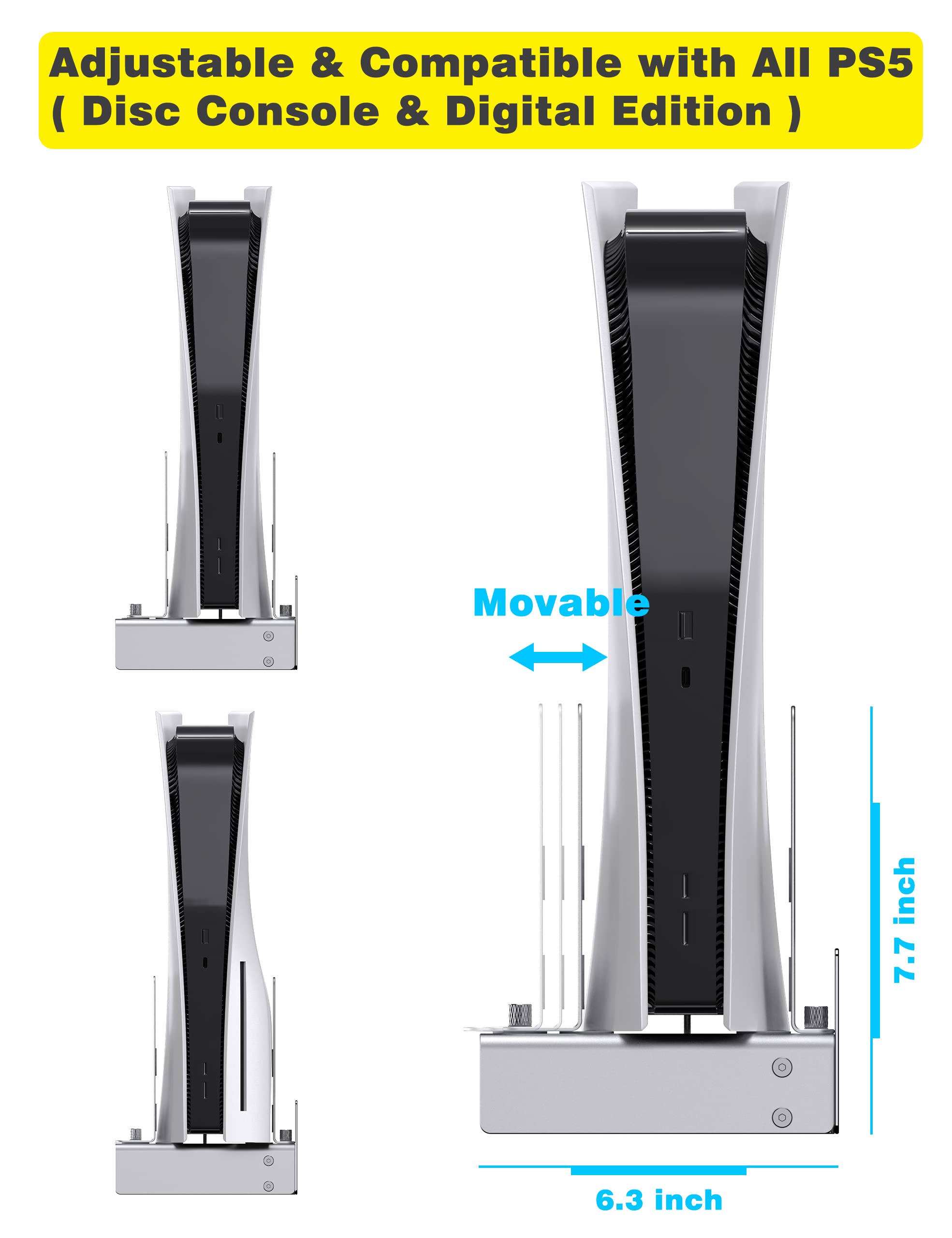 Playstation 5 Wall Mount, MUSVOH PS5 Wall Mount (Disc and Digital) All Metal Vertical Hanging on Wall, Space Saver, Easy to Install(Silver)
