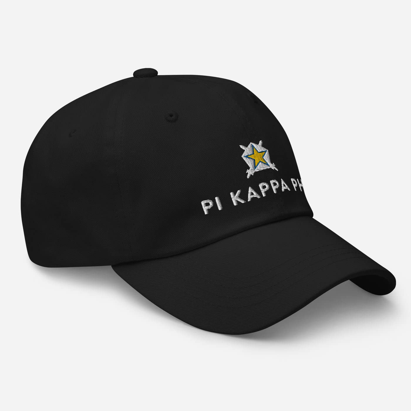 Pi Kappa Phi Embroidered Dad Hat | White Pi Kapp Star | Pi Kapp Dad Hat (Black)