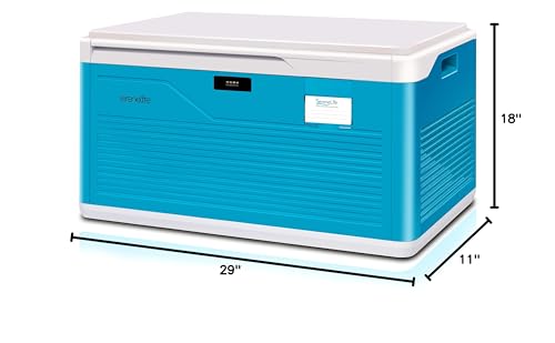 SereneLifeHome Locking Storage Container Bin, 37 Gallon Capacity Lockable Box, Combination Lock, Side Carry Handle Grips, 29.0” x 11.5" x 18.5" L x W x H, White, Blue (SLSBIN40)