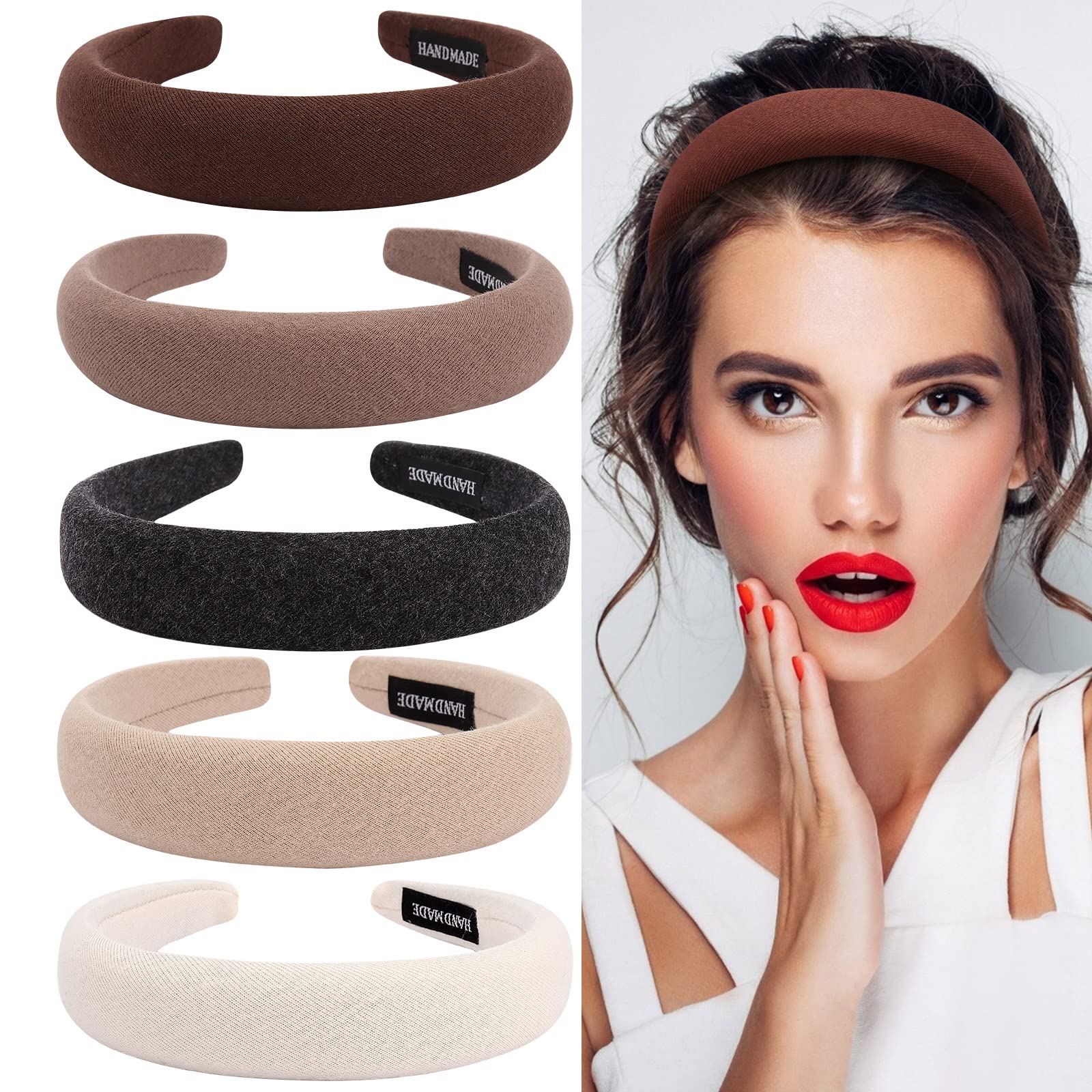 Ondder Assorted Padded Headbands for Women and Girls - Fashion Solid Color Wide Turban Hair Accessories, Diademas Para Mujer De Moda