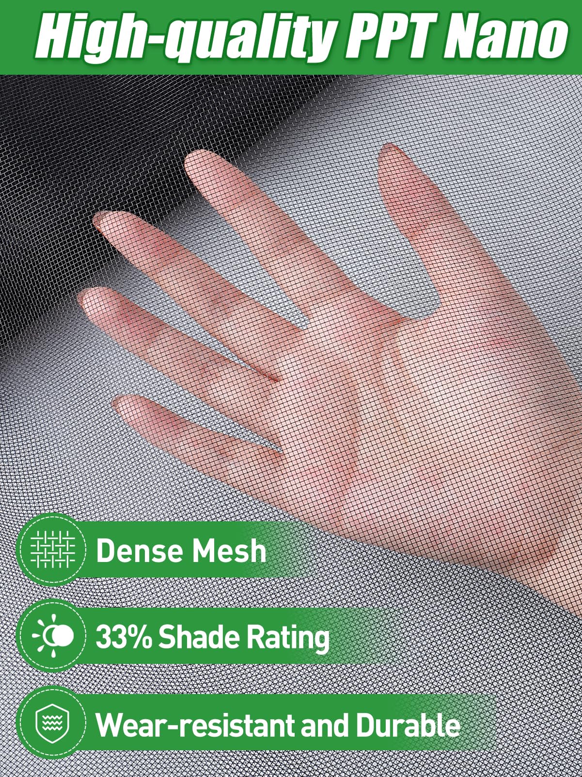 Stronger Garden Mesh Netting - 20 x 10 ft PPT Nano Mosquito Netting Screen, Bird Net Barrier for Outdoor Plants Vegetables Patios Balconies Terraces, Shading Rate 33% (Black)